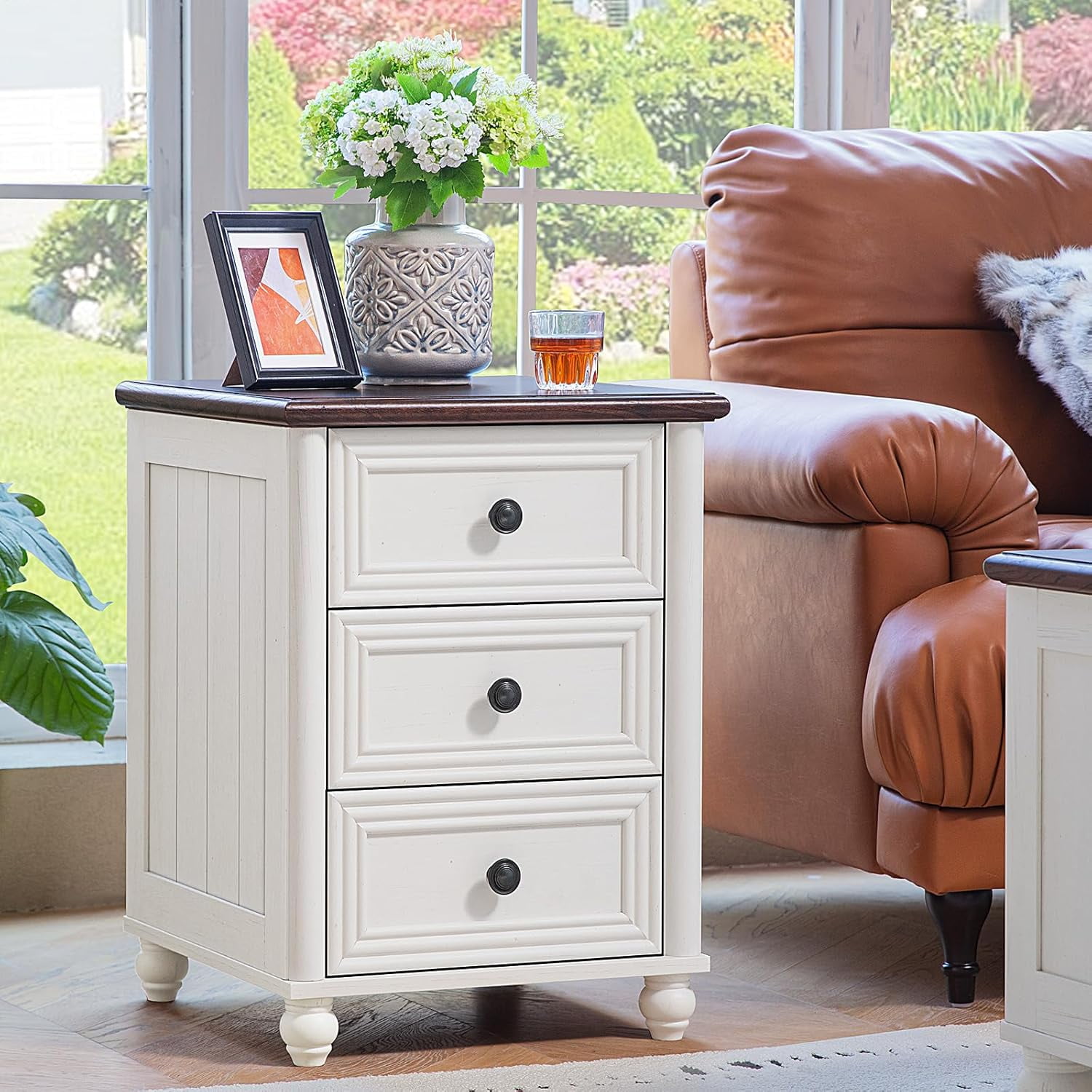MaxDeals 18" Farmhouse Night Stand, White Wood Nightstand with 3 ...