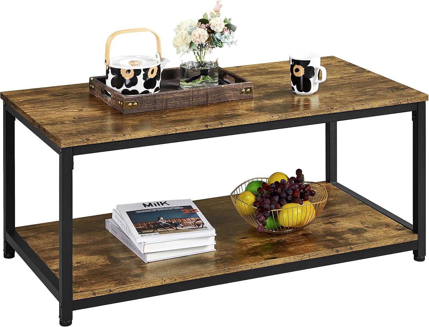 MaxDeals 2-Tier Coffee Table, Industrial Wood Coffee Table with Storage ...