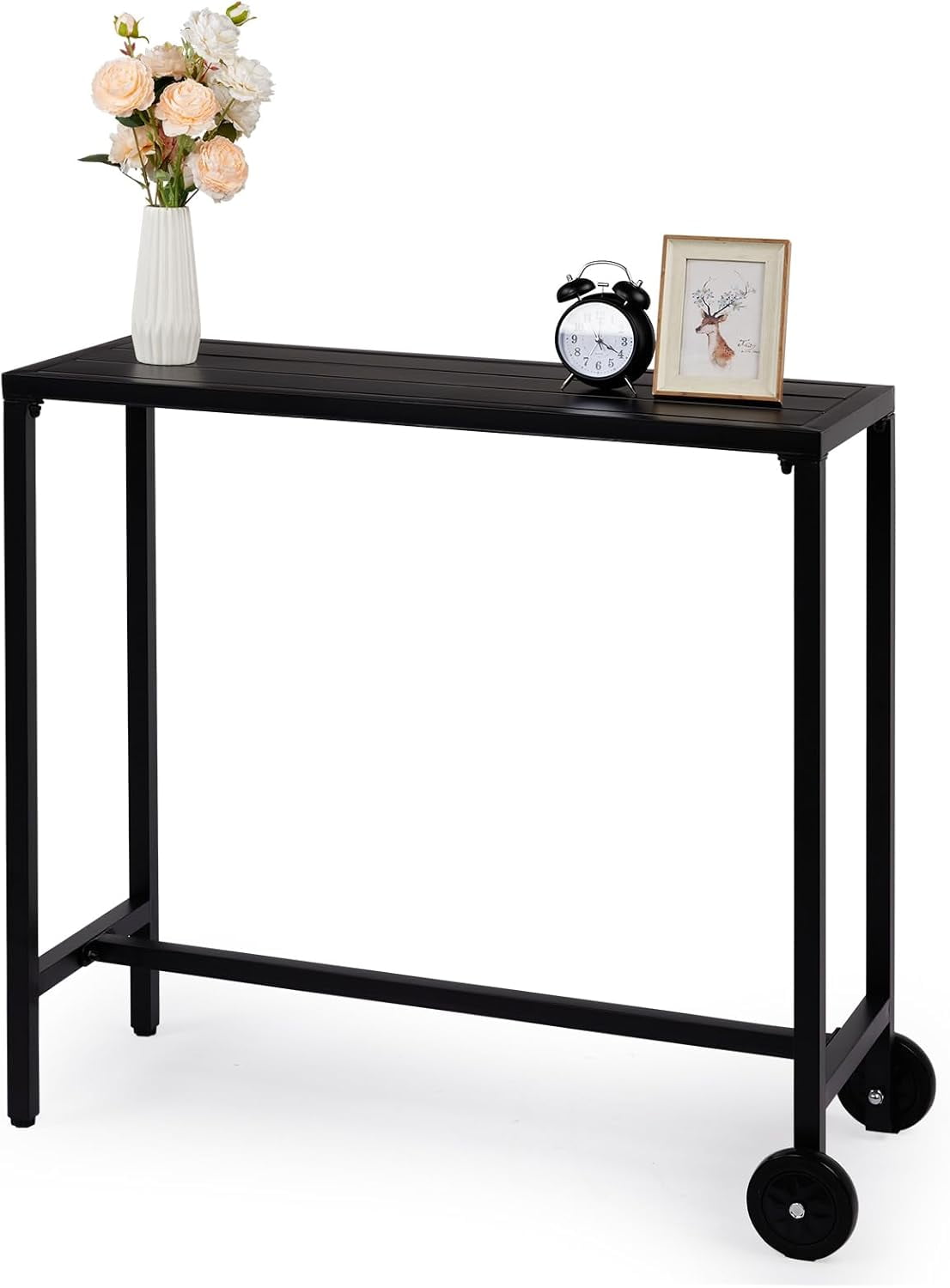 MaxDeals Outdoor Bar Table, 37" Height Wheeled Patio Pub Table with ...