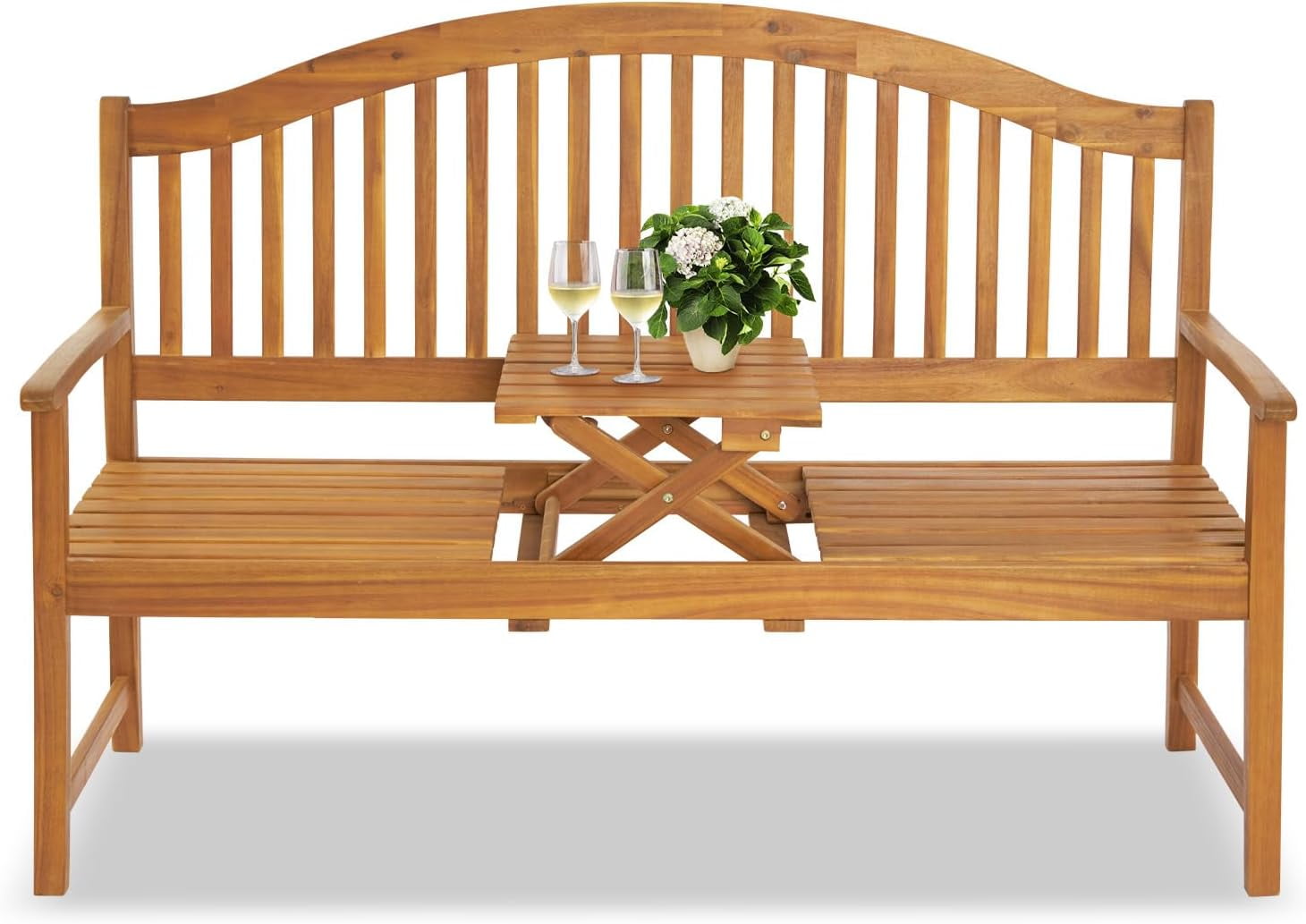 MaxDeals Outdoor Garden Bench w/Built in Table, 2-Person Acacia Wood ...