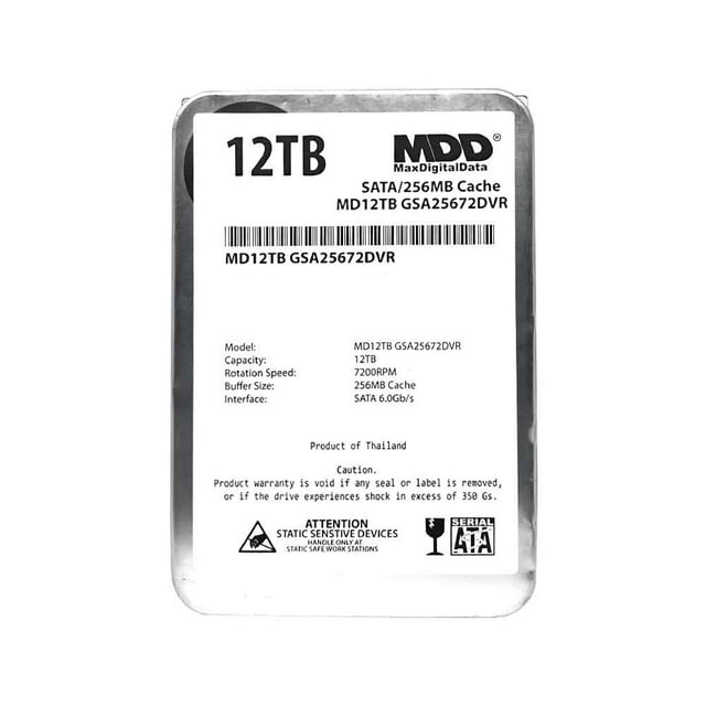 "MaxDigitalData 12TB HDD, 7200 RPM, SATA 6.0Gb/s, 3.5"" Internal for Surveillance - 3 Yrs ...