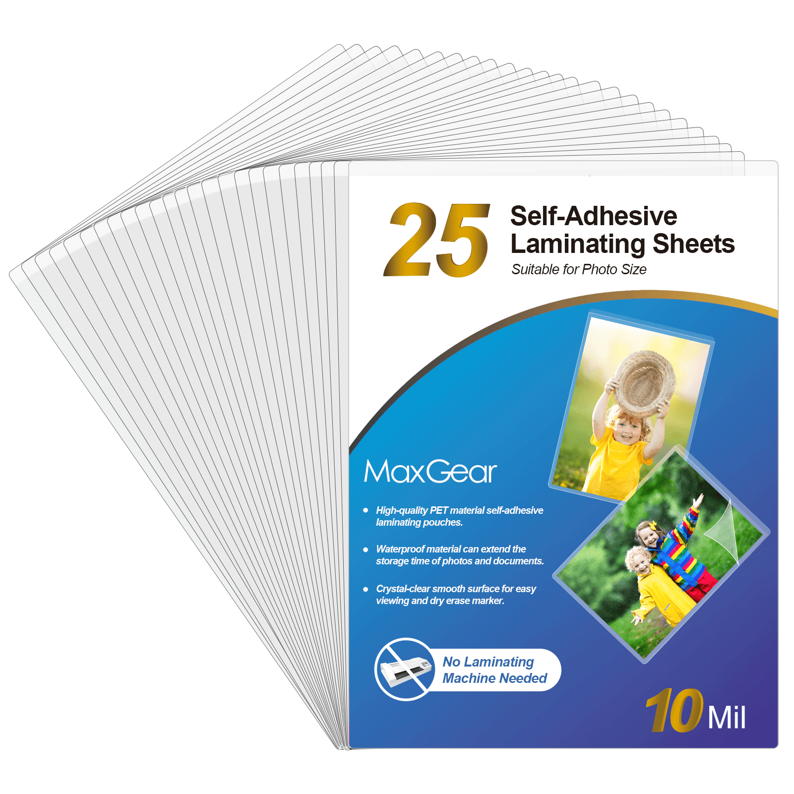 MaxGear Self Adhesive Laminating Sheets, 4.5 x 6.5 Inches, 25-Pack, 10 ...