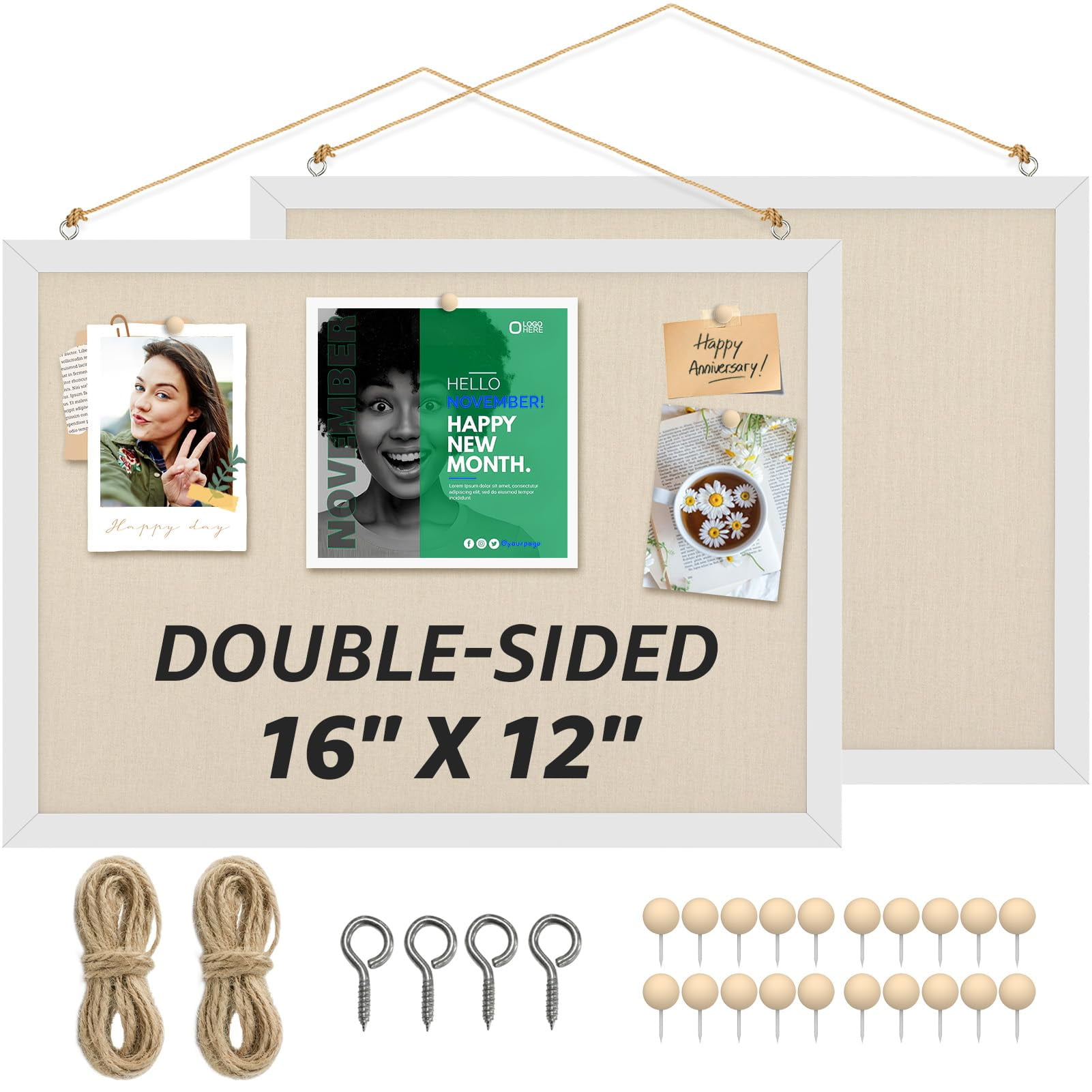 MaxGear 2 Pack Double-Sided Cork & Linen Boards, 16" x 12" Bulletin ...