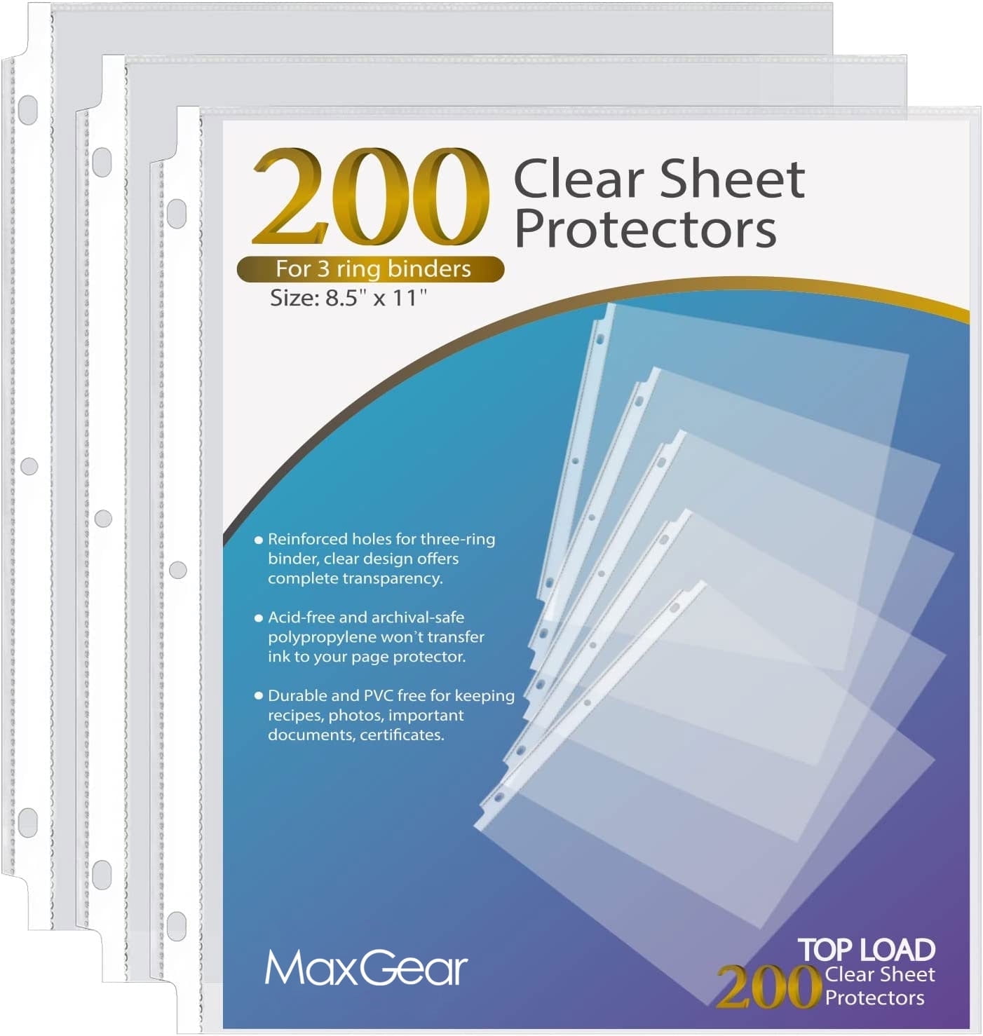 MaxGear Sheet Protectors 8.5x11 inches for 3 Ring Binders, Top Loading ...