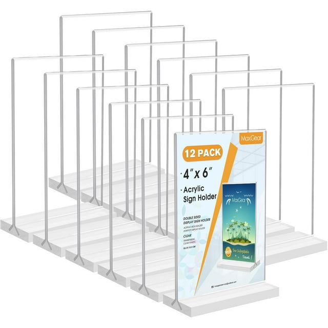 MaxGear 4x6 Acrylic Sign Holder 12 Pack, Table Display, Double Sided ...
