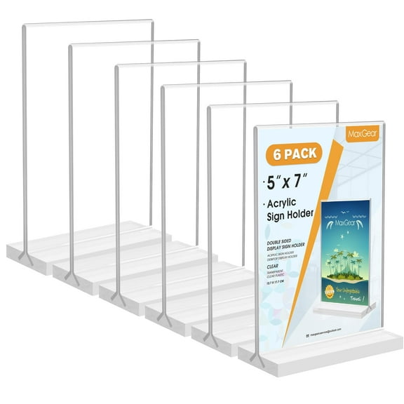 Dungu 6 Pack Acrylic Sign Holder 5x7 T-Shape, Double-Sided Plastic ...