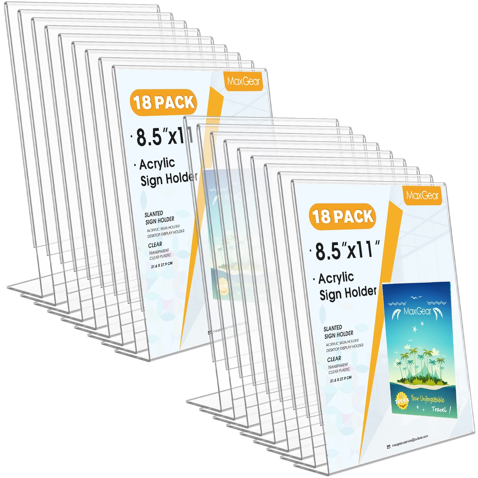 MaxGear 6 Pack Sign Holder 8.5 X 11 inches Slant Back Design Acrylic ...