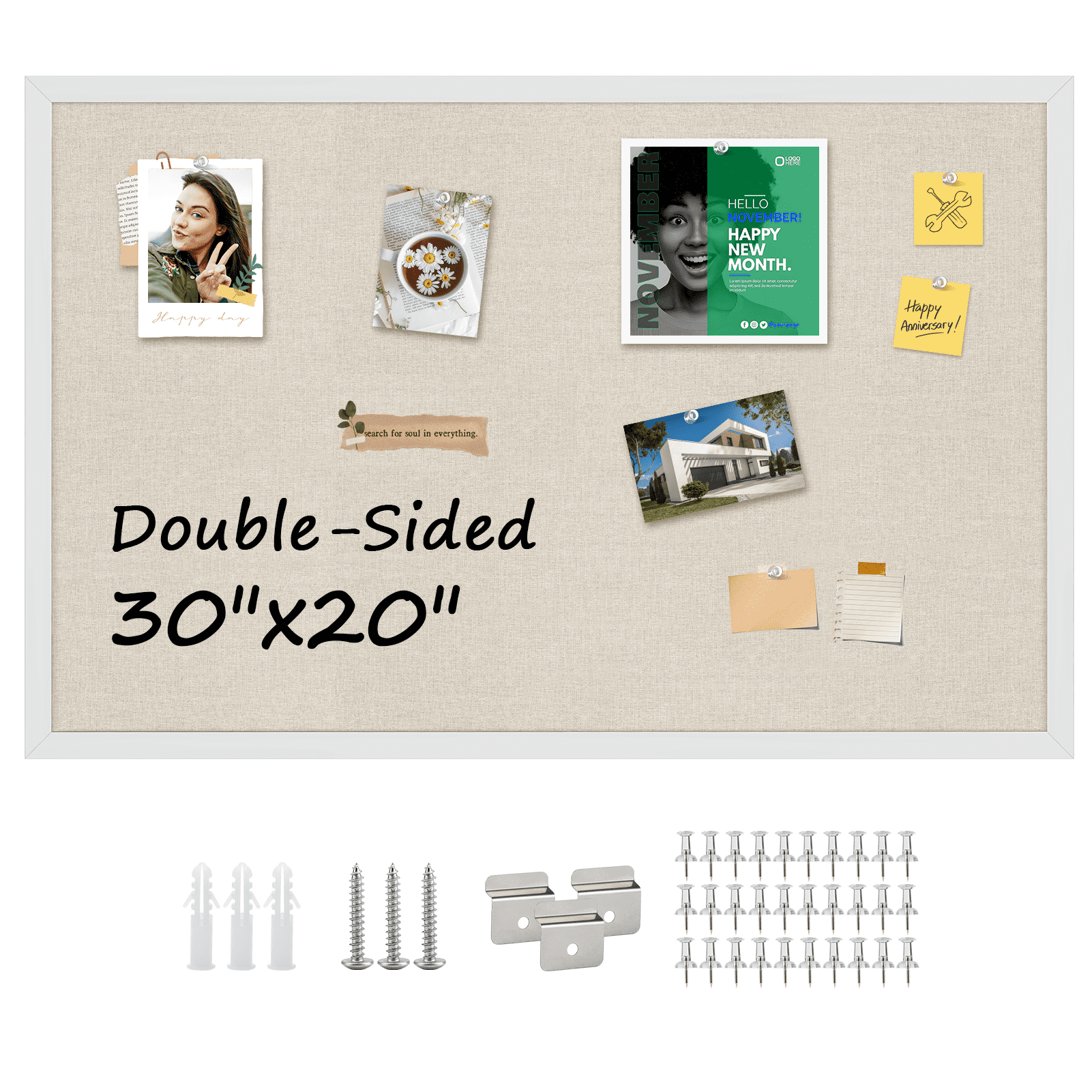 MaxGear Linen Bulletin Board 20"x30", White Wood Style Frame ...