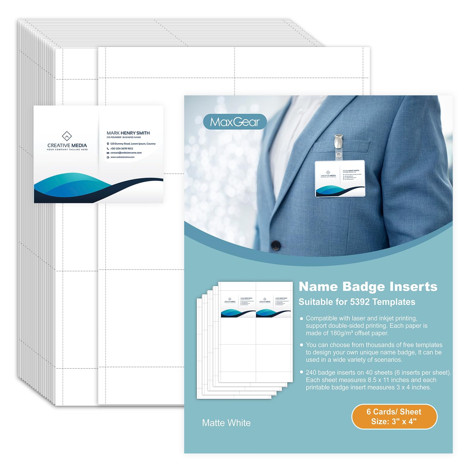 MaxGear Name Badge, Name Badges Inserts Name Badge Labels, Printable ...