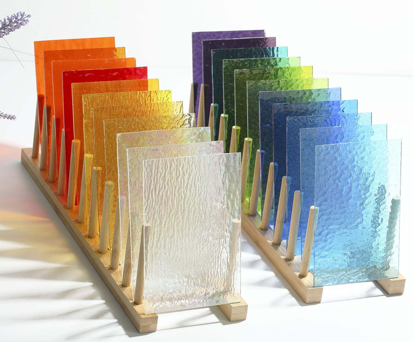 MaxGrain 20 Sheets Rainbow Transparent Stained Glass Sheets Variety Textured Cathedral Art Glass ...