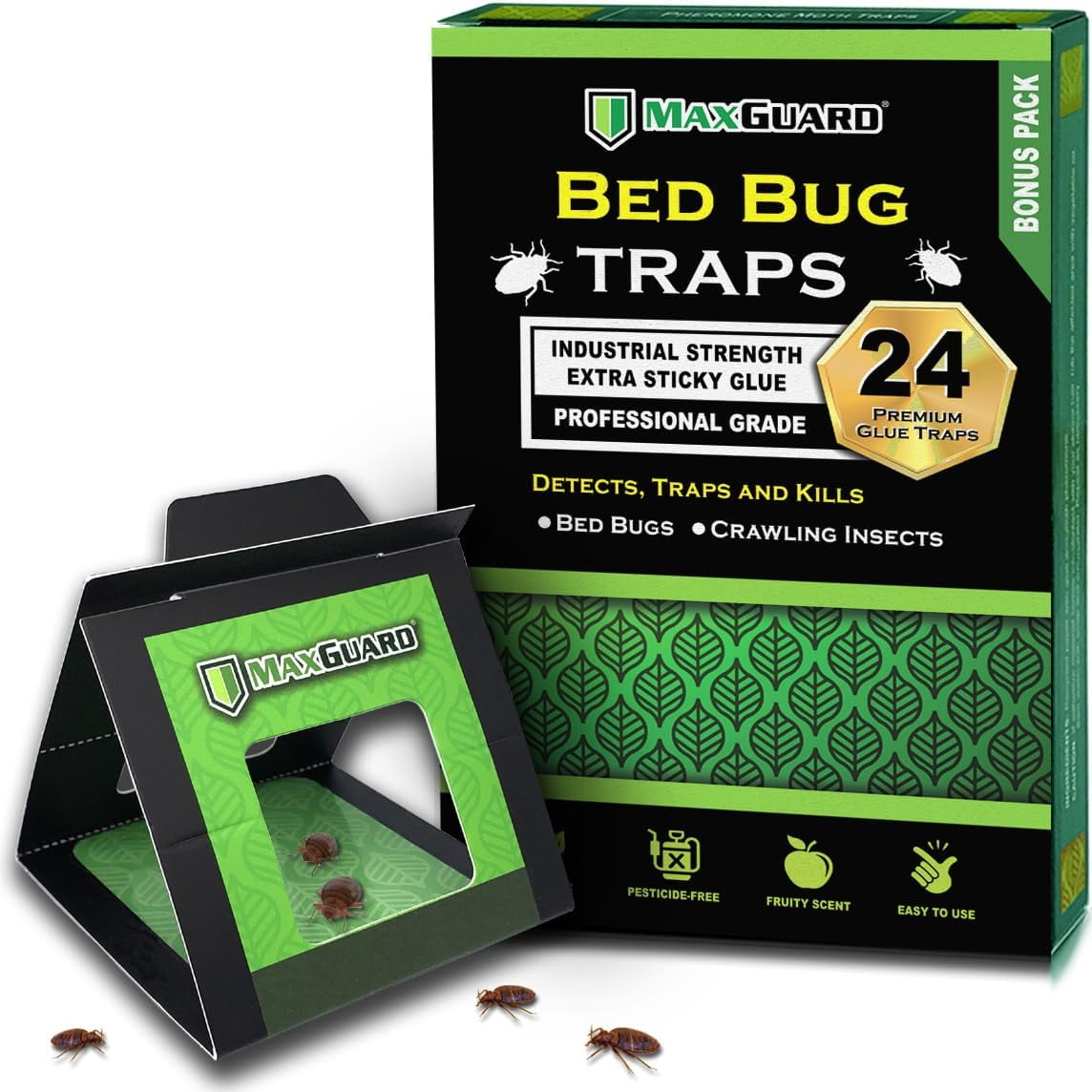 MaxGuard Bed Bug Traps (24 Traps) Non-Toxic Bed Bug Detection Traps. Detects, Traps, and Kills ...
