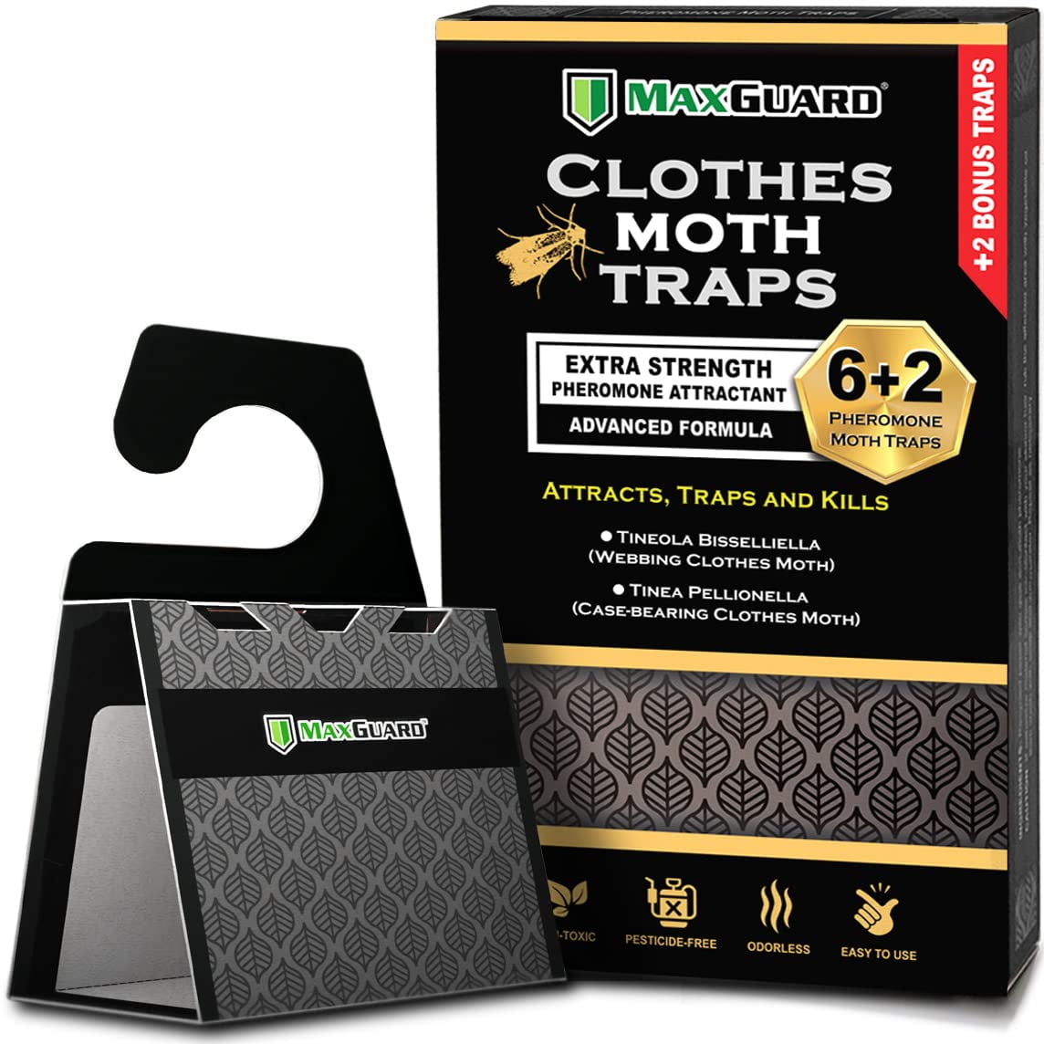 MaxGuard Clothes Moth Traps (6+2 Free Traps) with Extra Strength ...