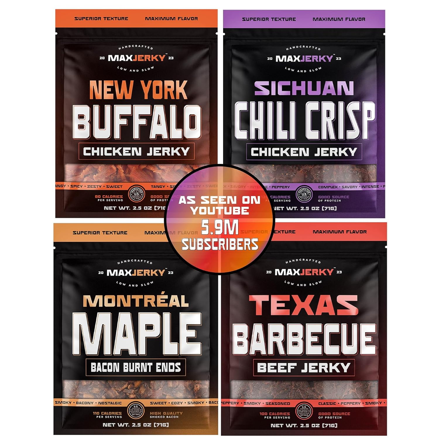 MaxJerky Jerky Variety Pack, Montreal Maple Bacon, Texas BBQ Beef Jerky ...