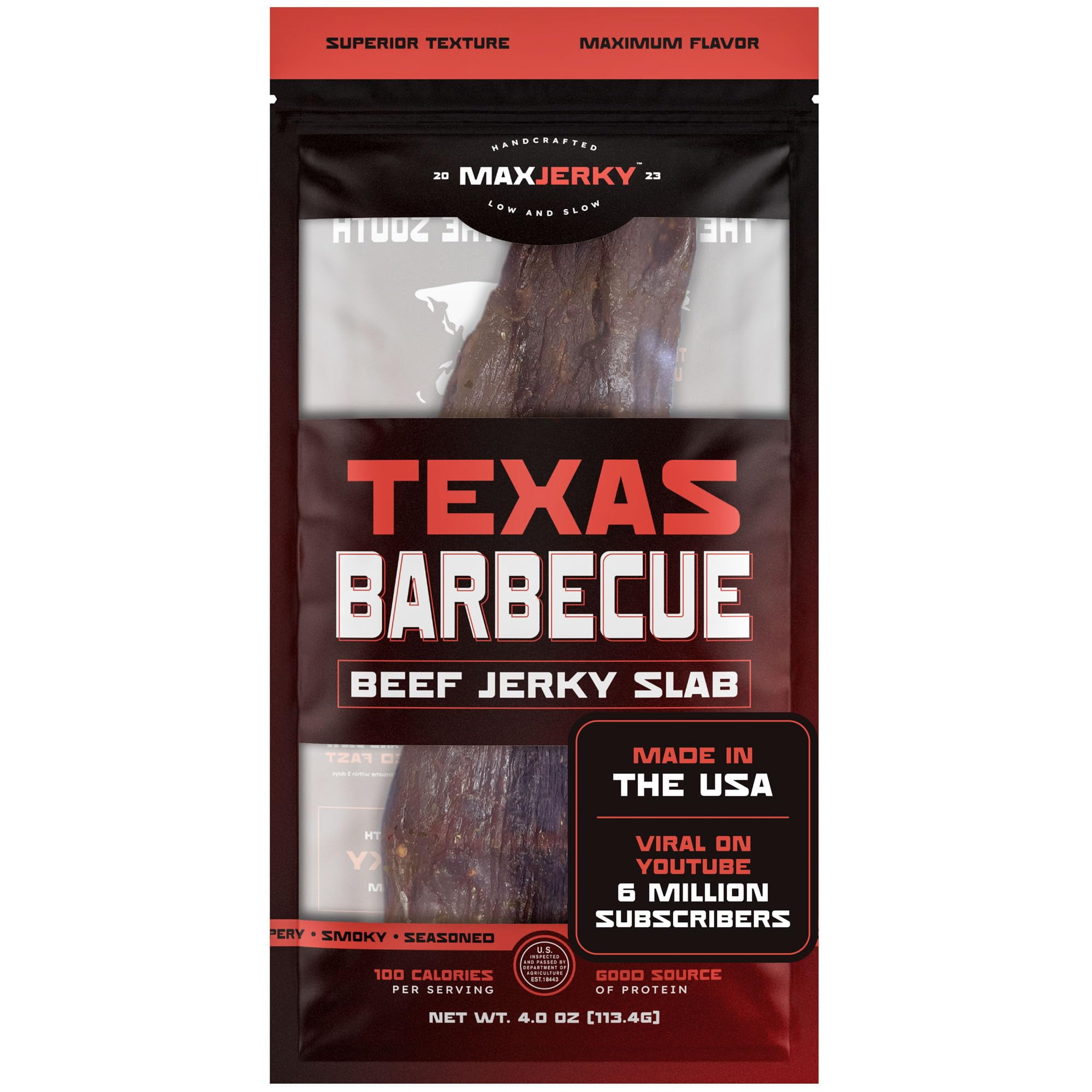 MaxJerky Texas Barbecue Beef Jerky HYZ01 Uncut Slab, 44 Grams of ...