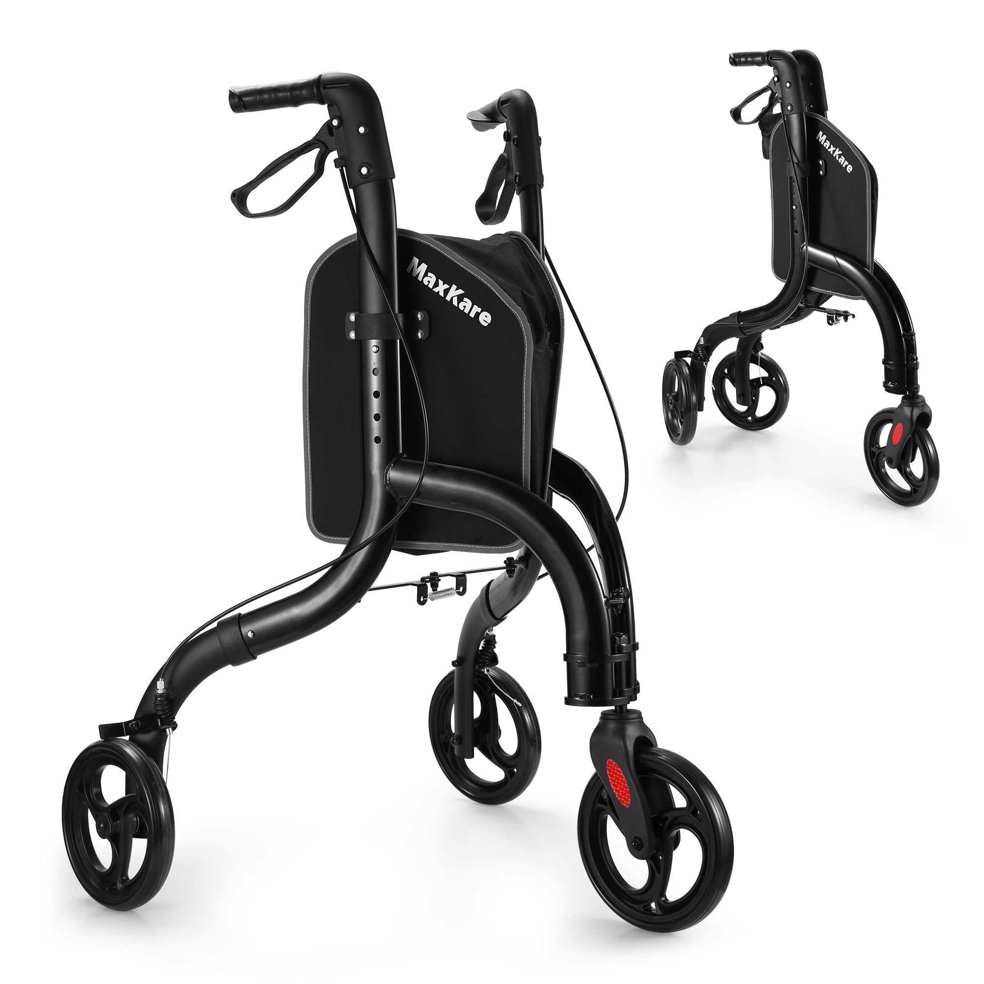 Foldable 3 Wheel Rollator Walker, Lightweight Aluminum, Black - Walmart.com