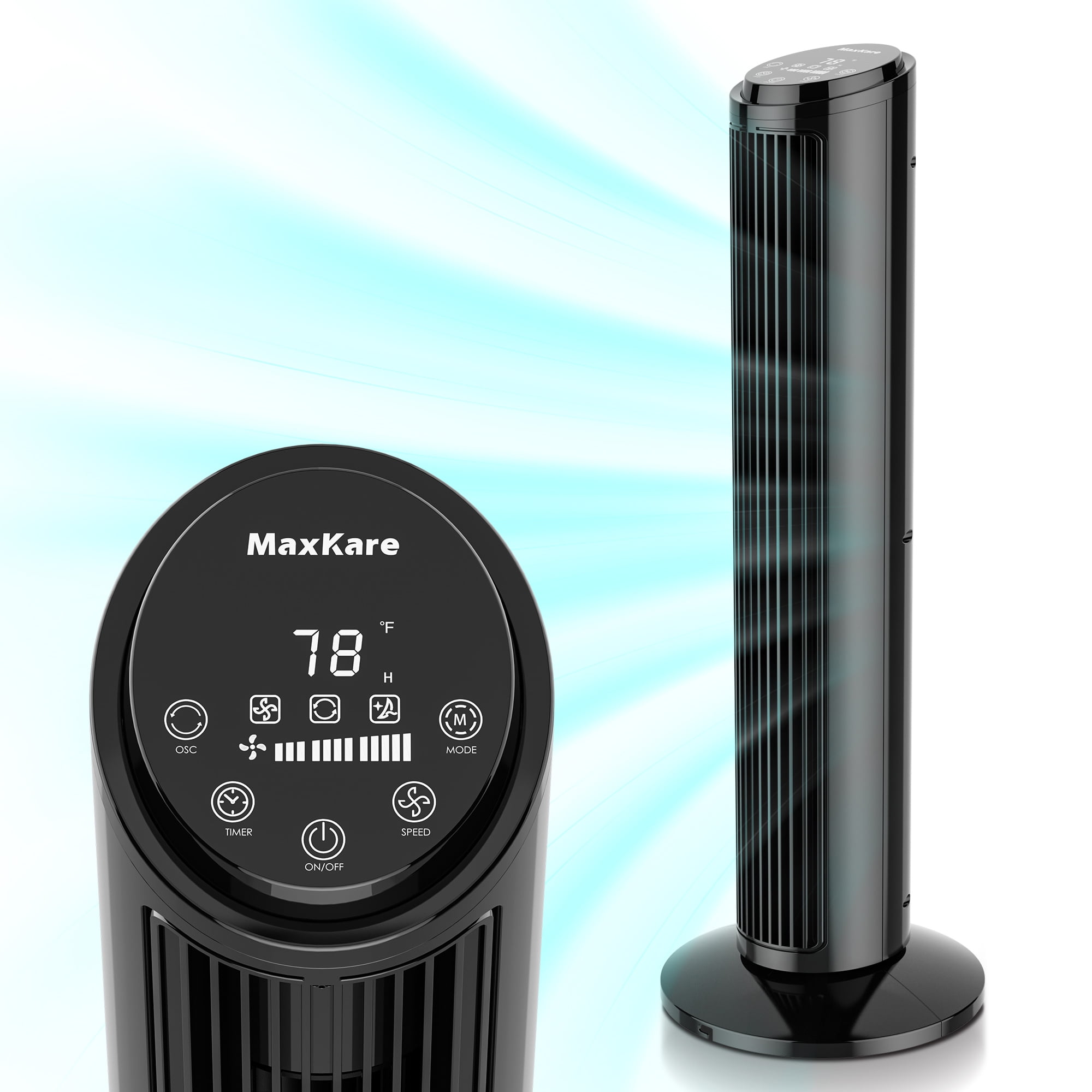 MaxKare 30" Tower Fan with Touch Screen, Lightless Sleep Screen Design ...