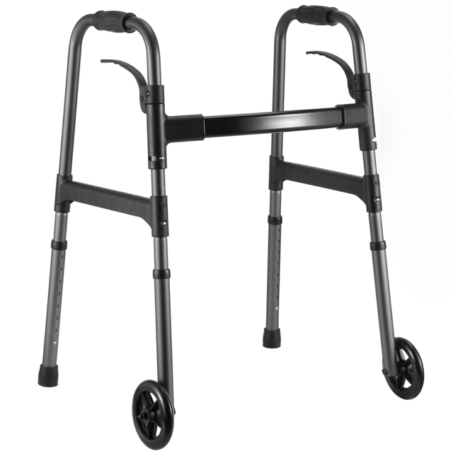 MaxKare Folding Walker with Wheels, 30.5"-37.5" Adjustable Height ...