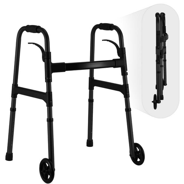 MaxKare Folding Walker with Wheels, 8 Levels Adjustable Height 30.5"-37 ...