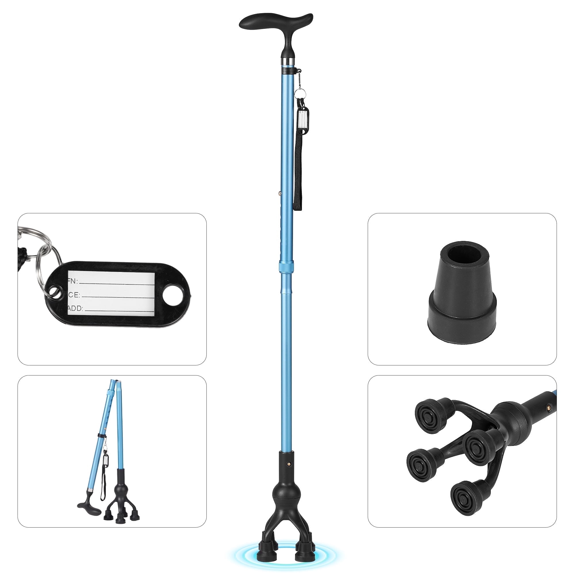 MaxKare Folding Walking Canes with Non-slip Quad Base, Adjustable ...