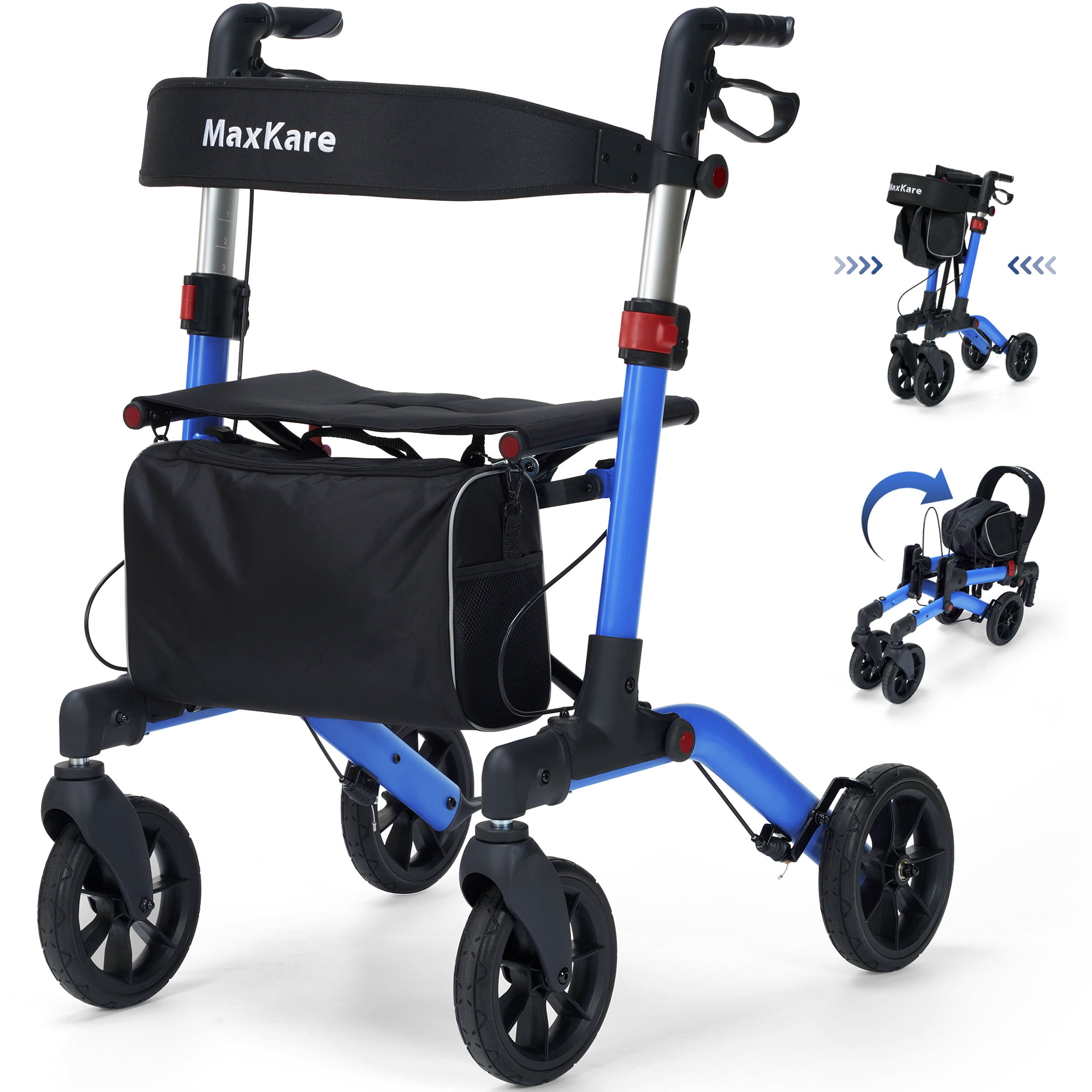 MaxKare Rollator Walker with Seat, Foldable 4 Wheel Rolling Medical ...