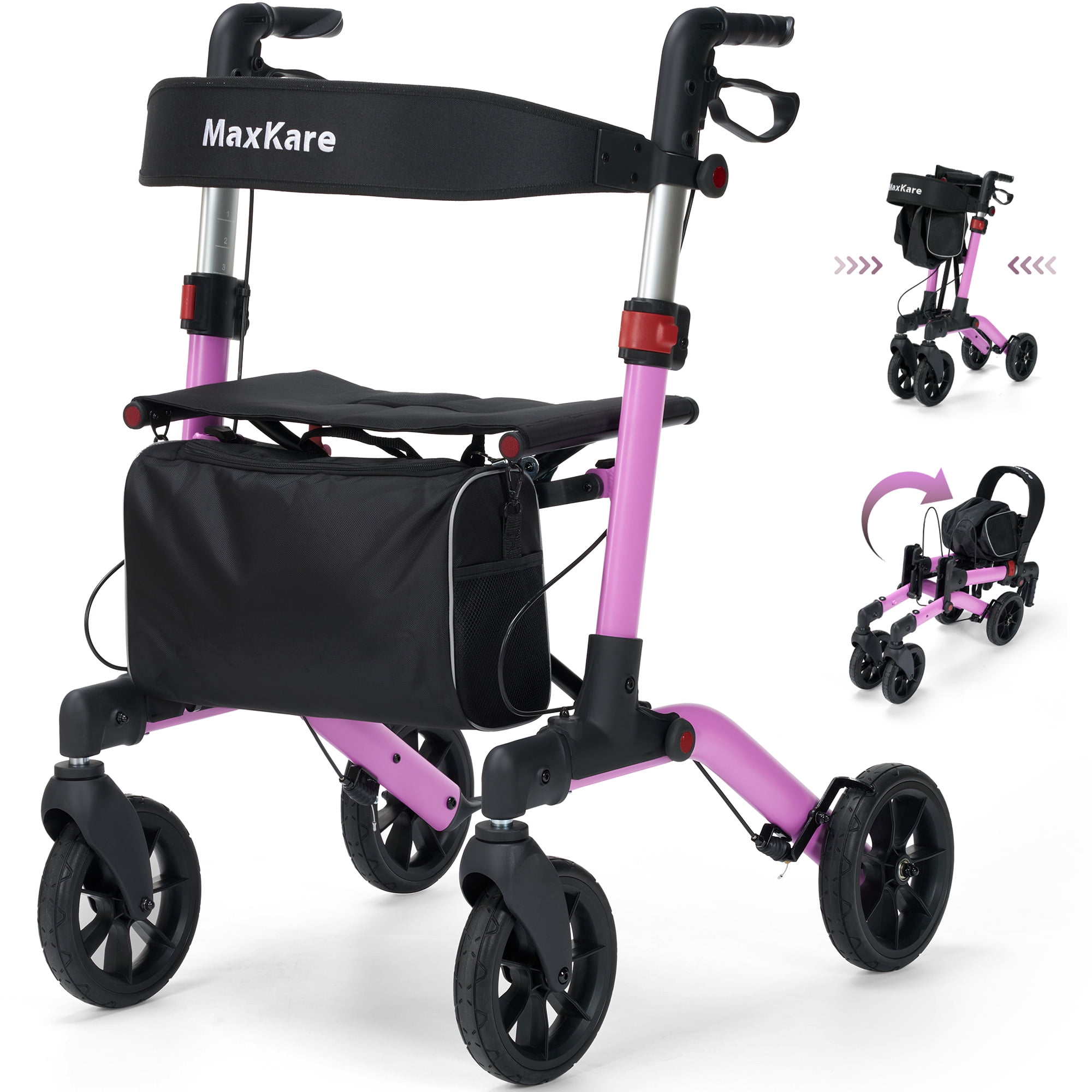 MaxKare Rollator Walker with 8” All Terrain Wheels, 8 Level Adjustable ...