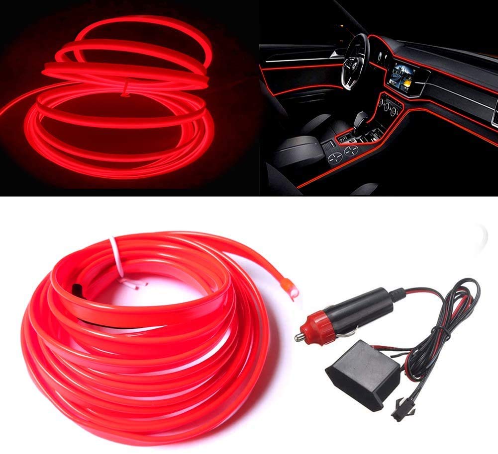 MaxLax El Wire Red MMF7 Interior Car LED Strip Lights, 5m neon Wire 12V ...
