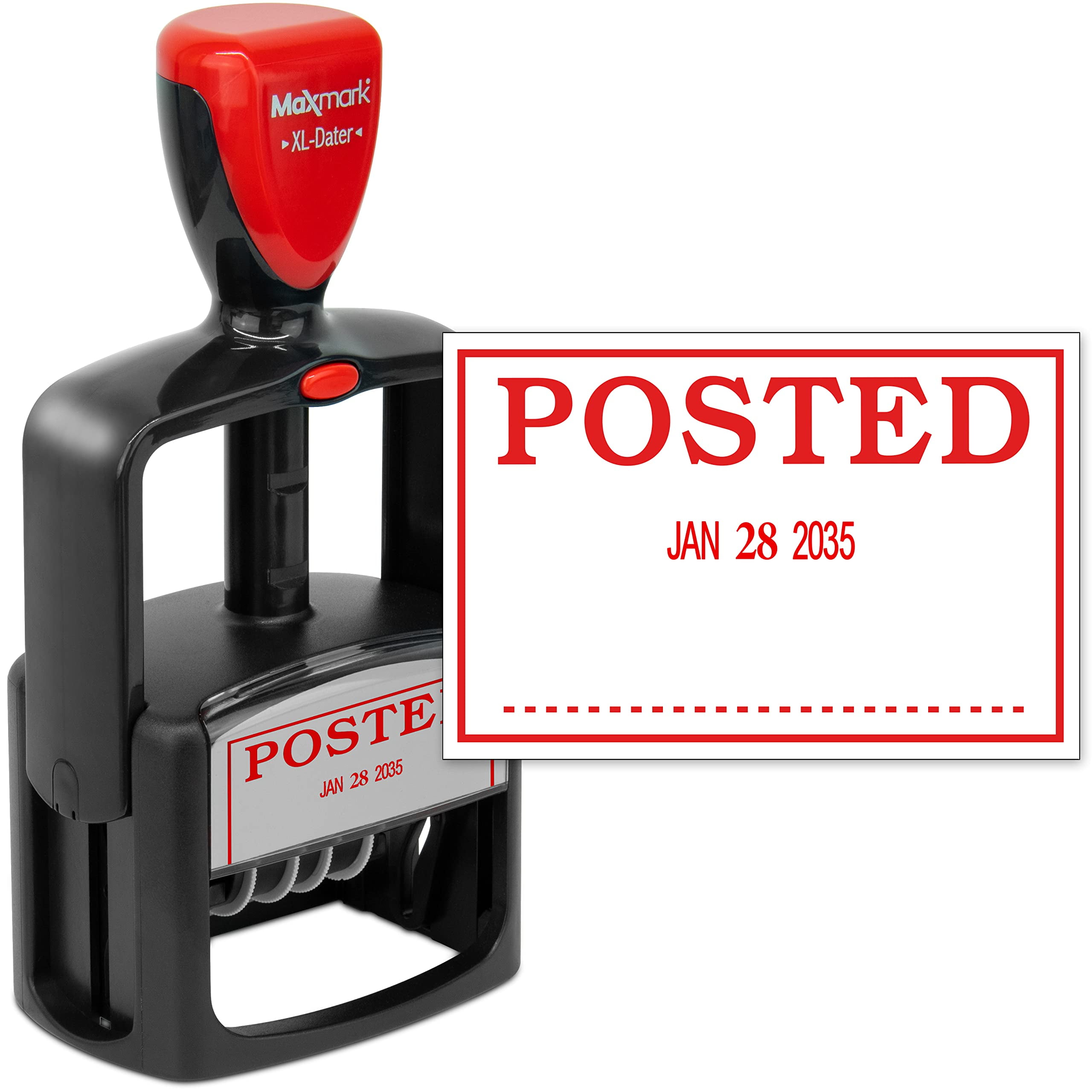 MaxMark Heavy Duty Style 3 Date Stamp with Posted self Inking Stamp - Red Ink - Walmart.com