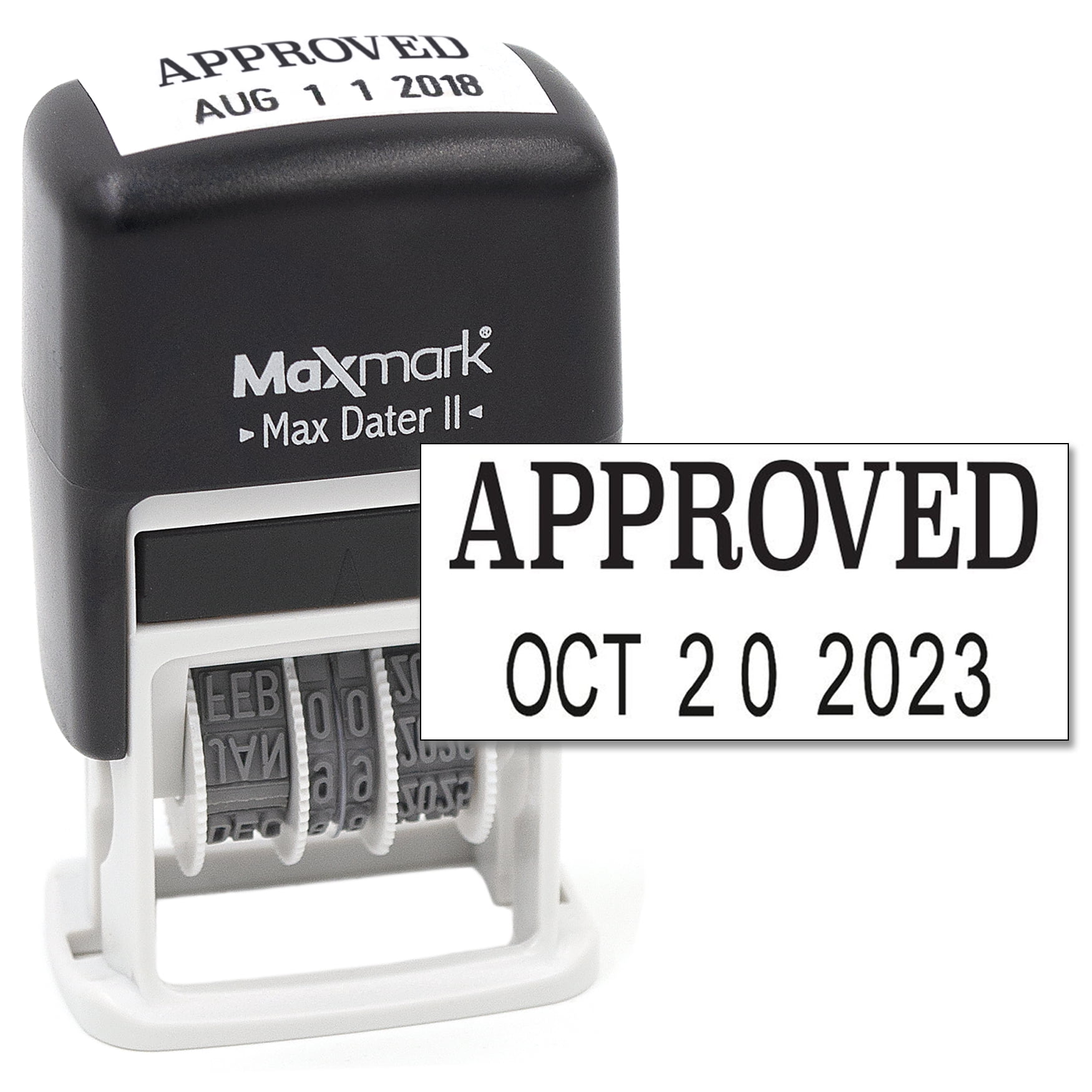 MaxMark Self-Inking Rubber Date Office Stamp with APPROVED Phrase ...