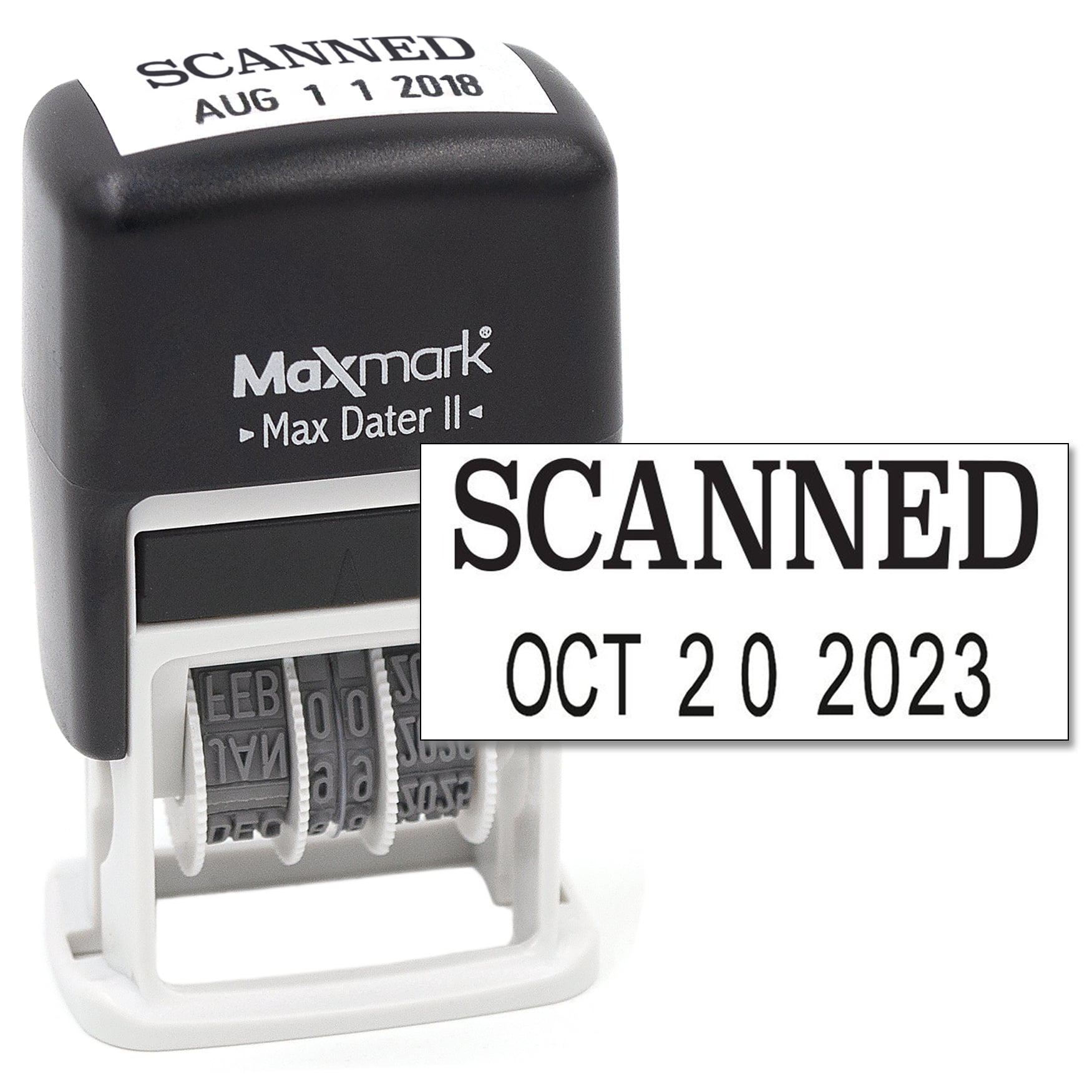 MaxMark Self-Inking Rubber Date Office Stamp with SCANNED Phrase & Date ...