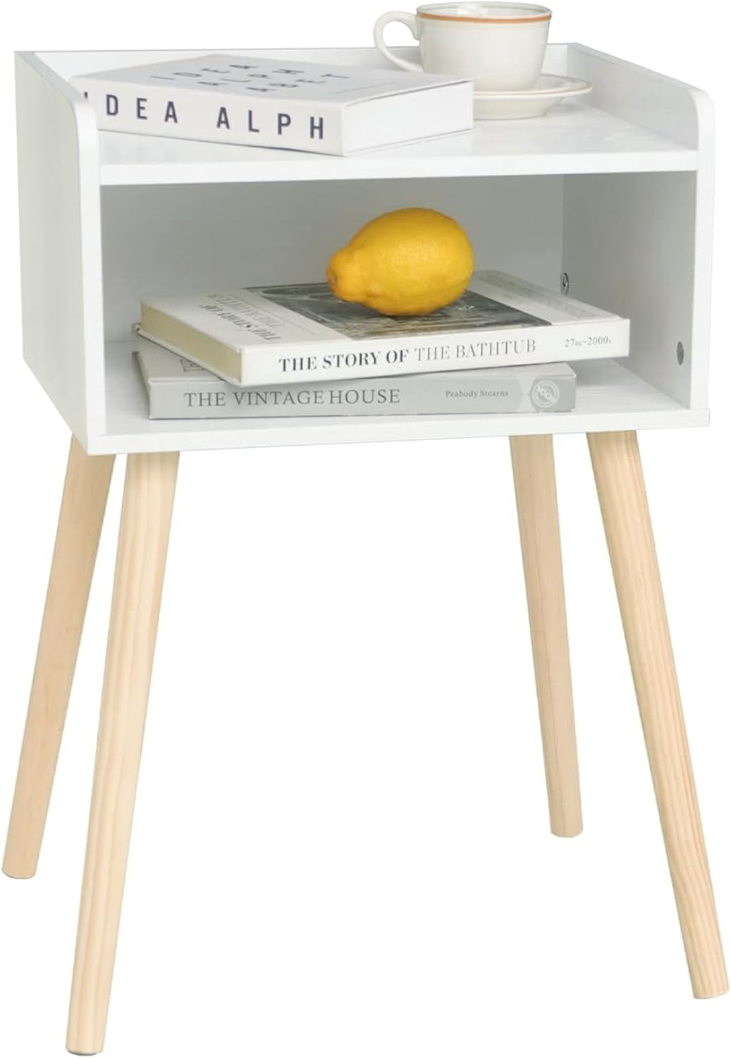 White Nightstand, Small Bed Side Table for Small Spaces,Mid Century ...