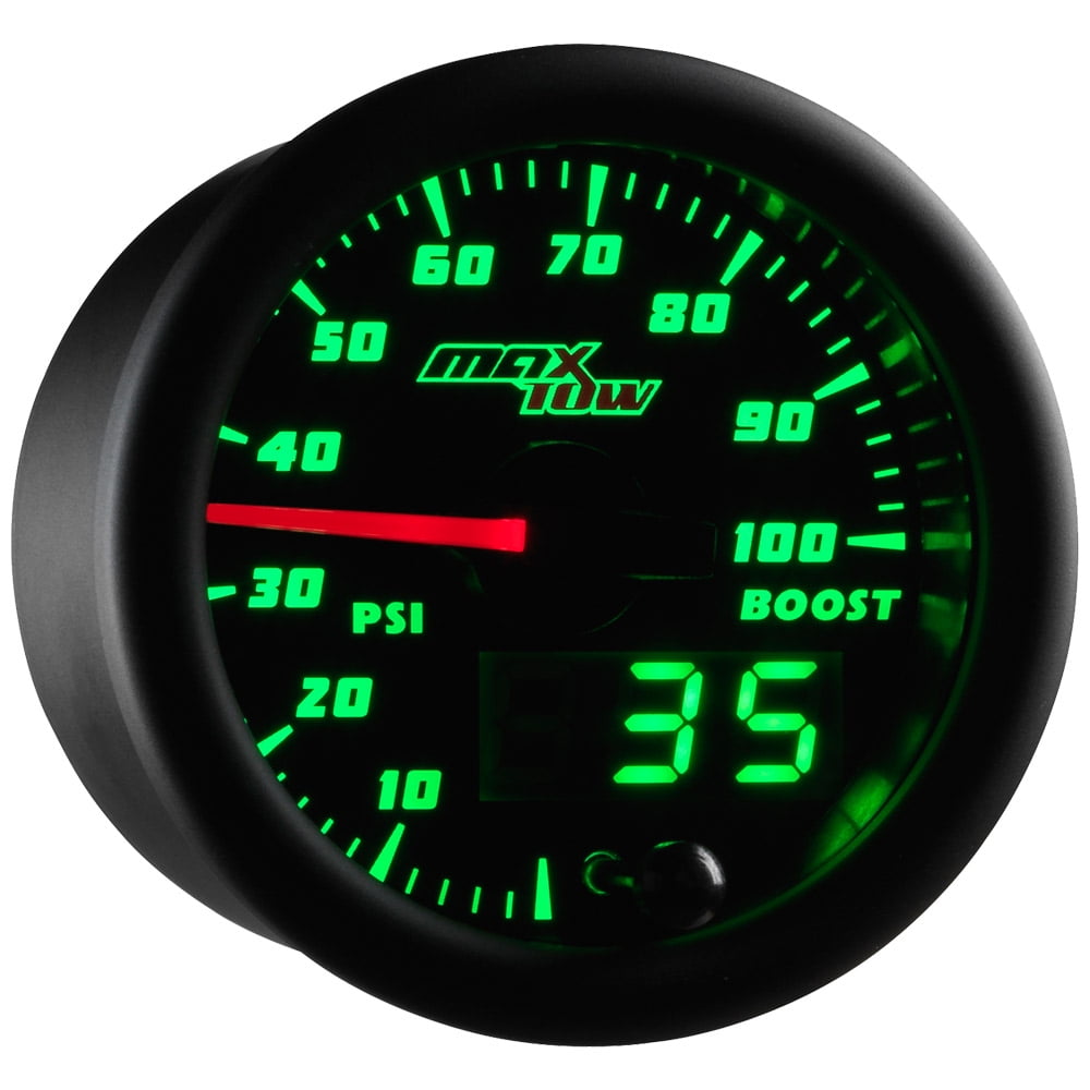 MaxTow | Black & Green Double Vision Series 100 PSI Boost Gauge for ...