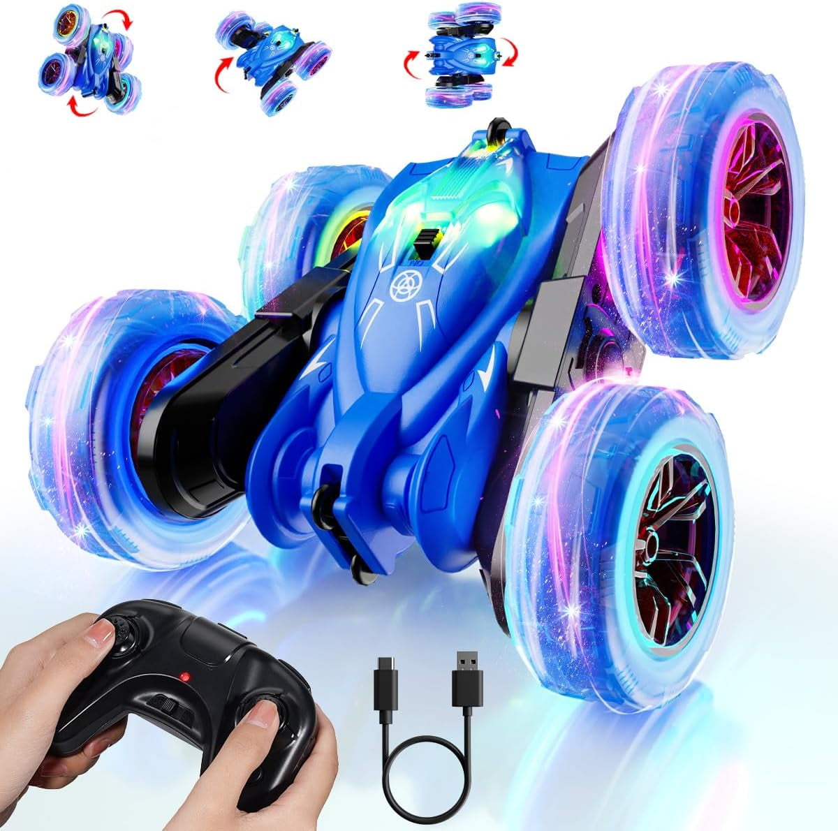 MaxTronic Fast Direct Charging Remote Control Car with LED Lights, Rc Cars for Kids 360 ...