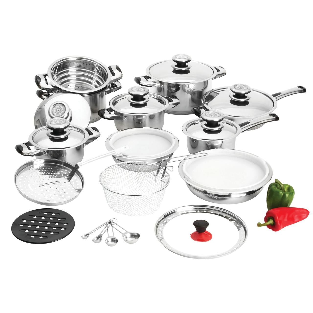 Maxam Professional 28pc Stainless Steel Cookware Set with Pots and Pans ...