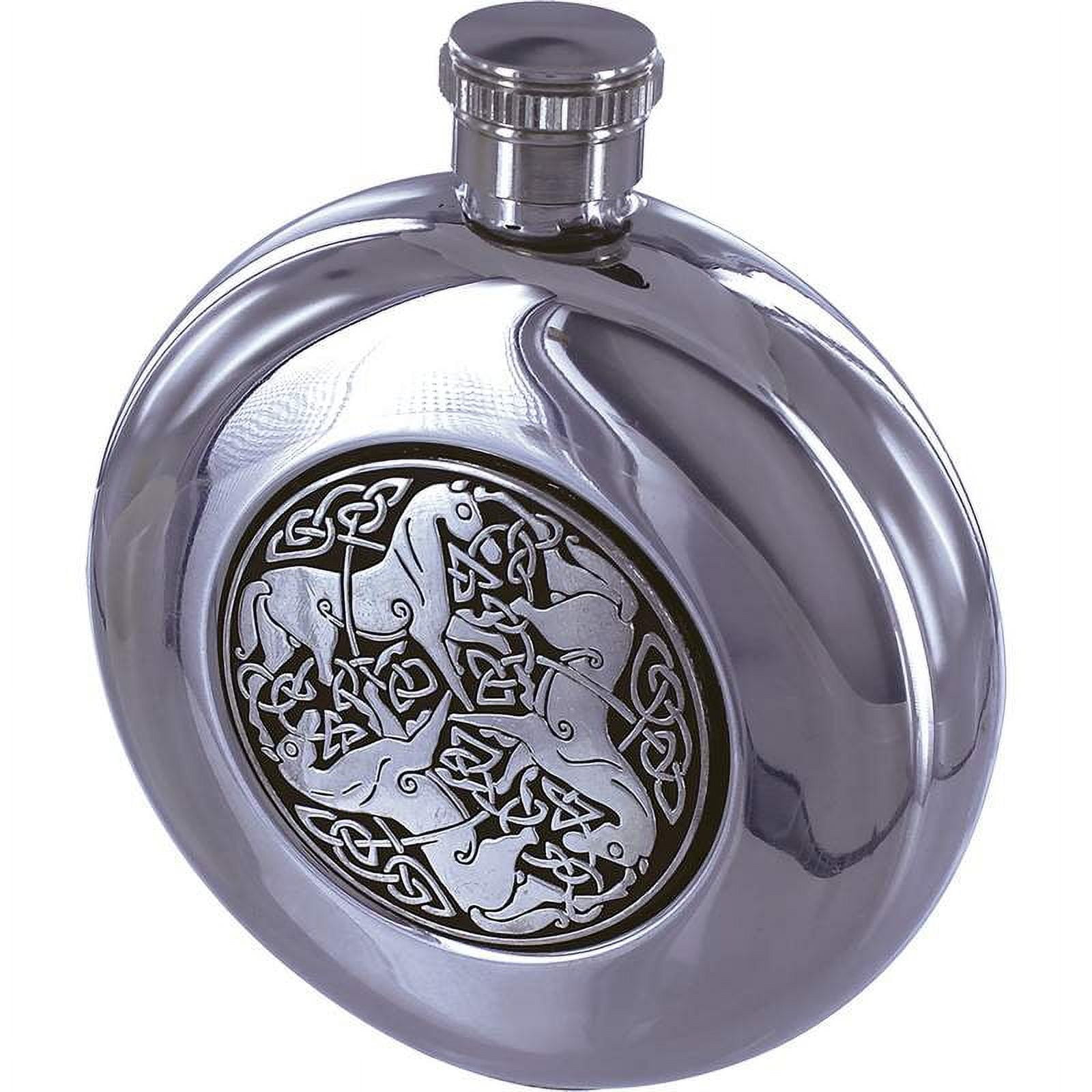 Maxam® 5oz Round Stainless Steel Flask with Celtic Horse Medallion ...