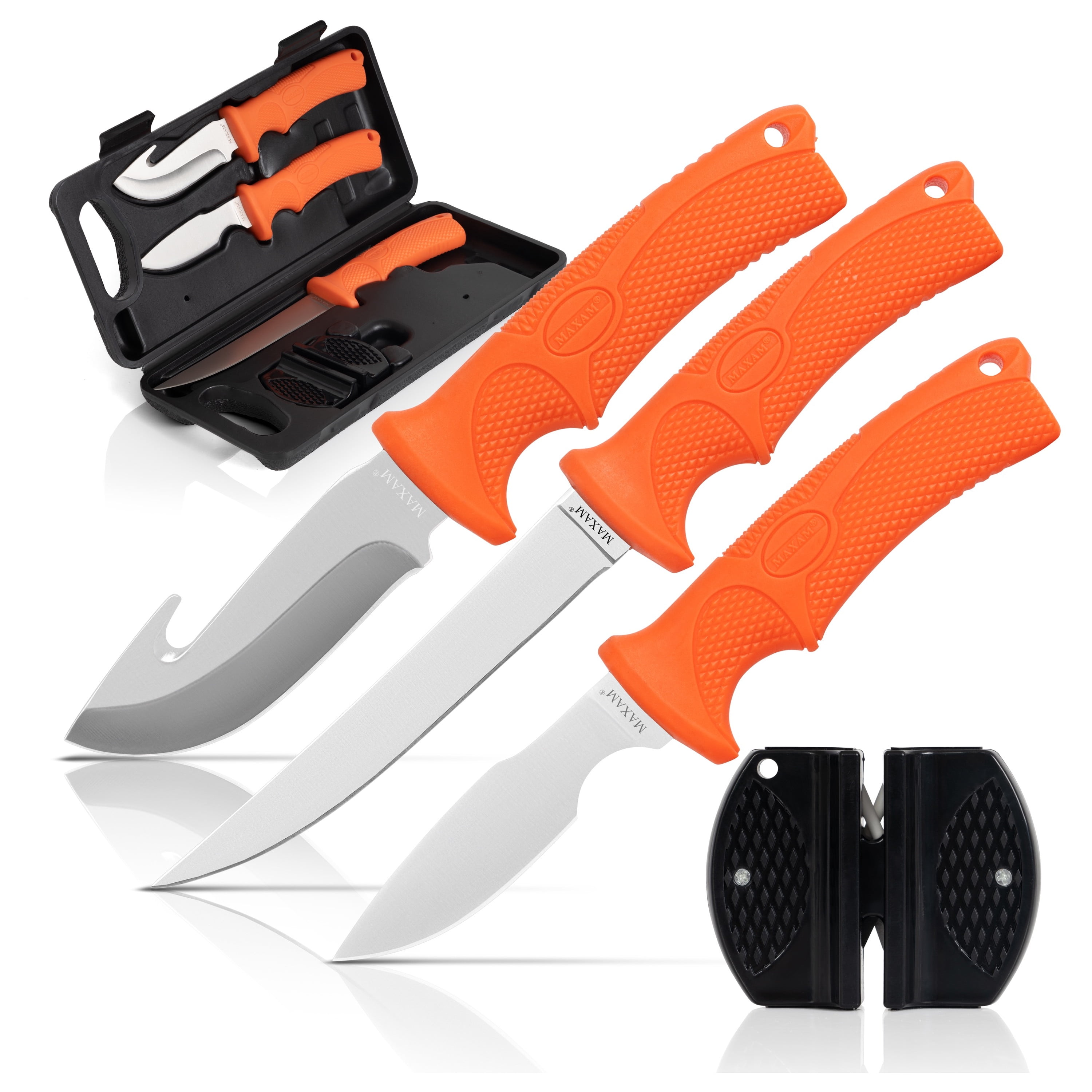 Maxam 5-Piece Fixed Blade Skinning Knife Set with Field Sharpener ...