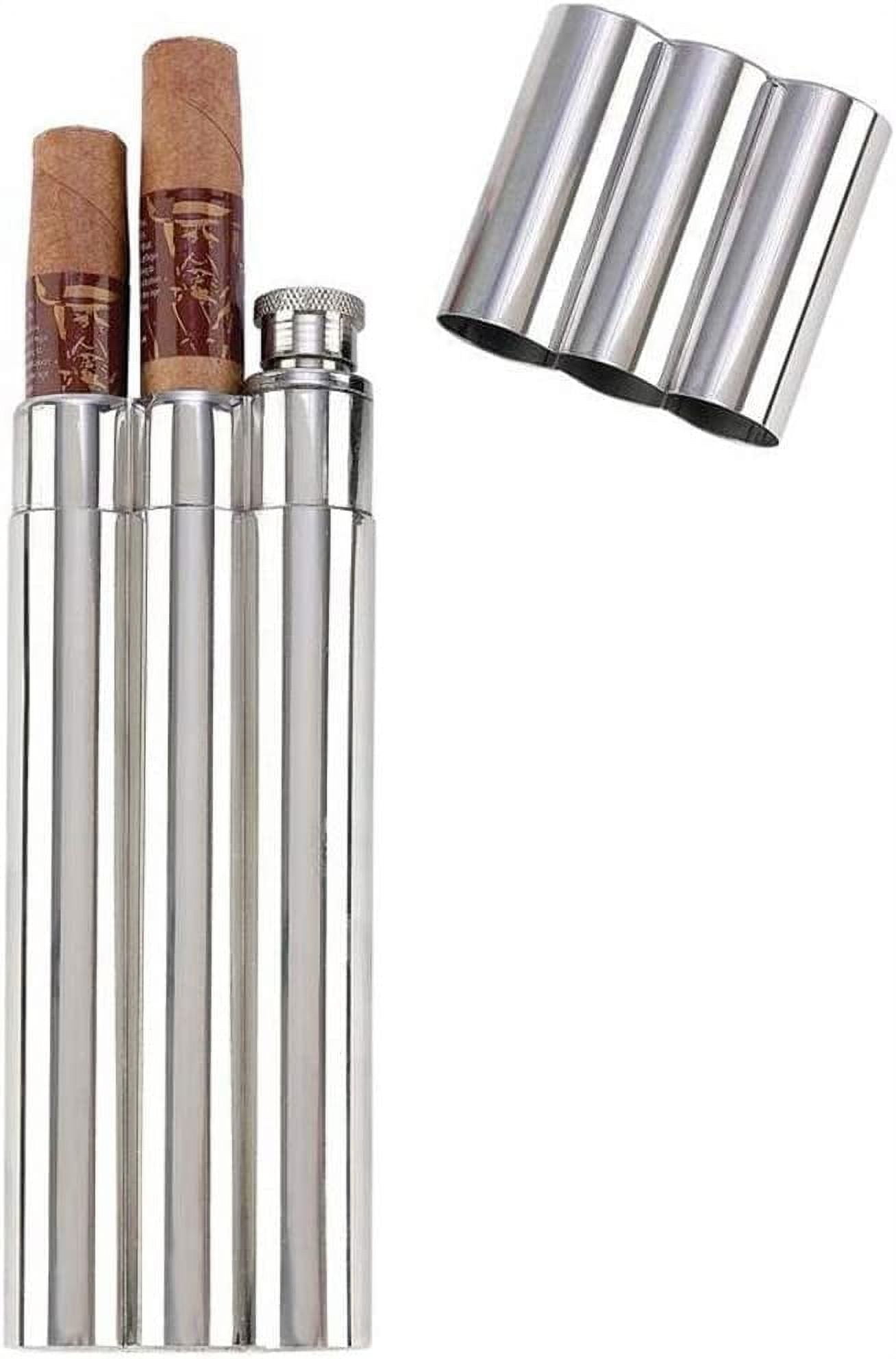 Maxam Flask With 2 Cigar Tubes, 7/8" x 8-1/4" x 2-5/8", Silver ...