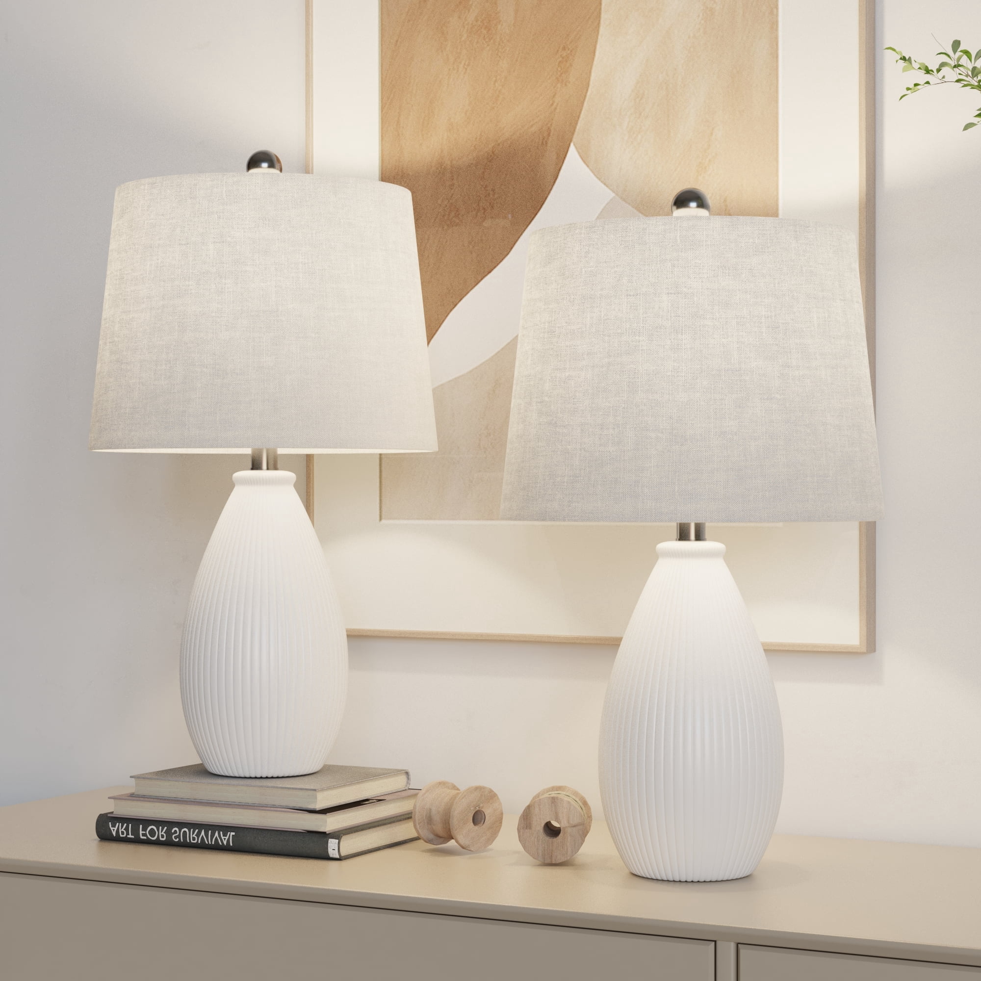 Metal Lamps With White Linen Shade Maxax 3-Piece Lamp Set - Table ...