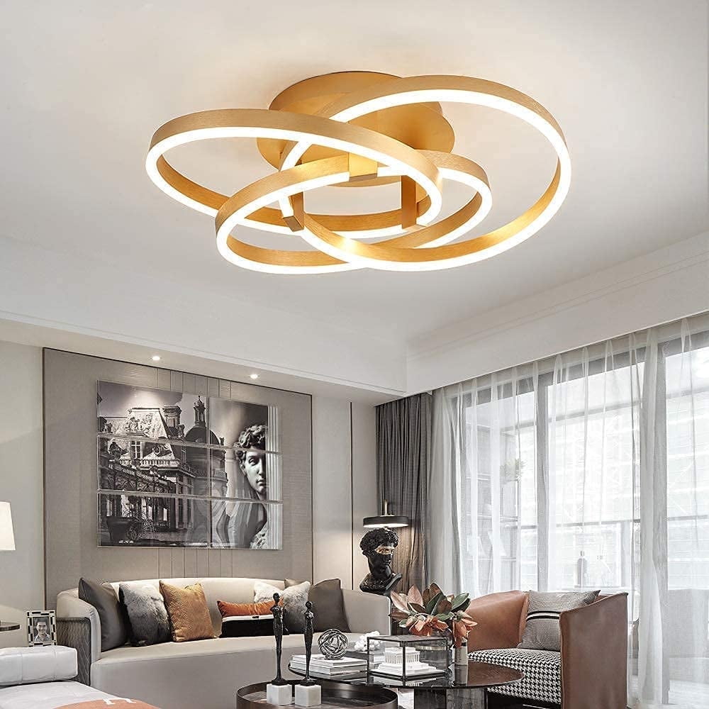 Maxax 23" Art Design Led Ceiling Light, Gold Led Ceiling Light, 3-Ring ...