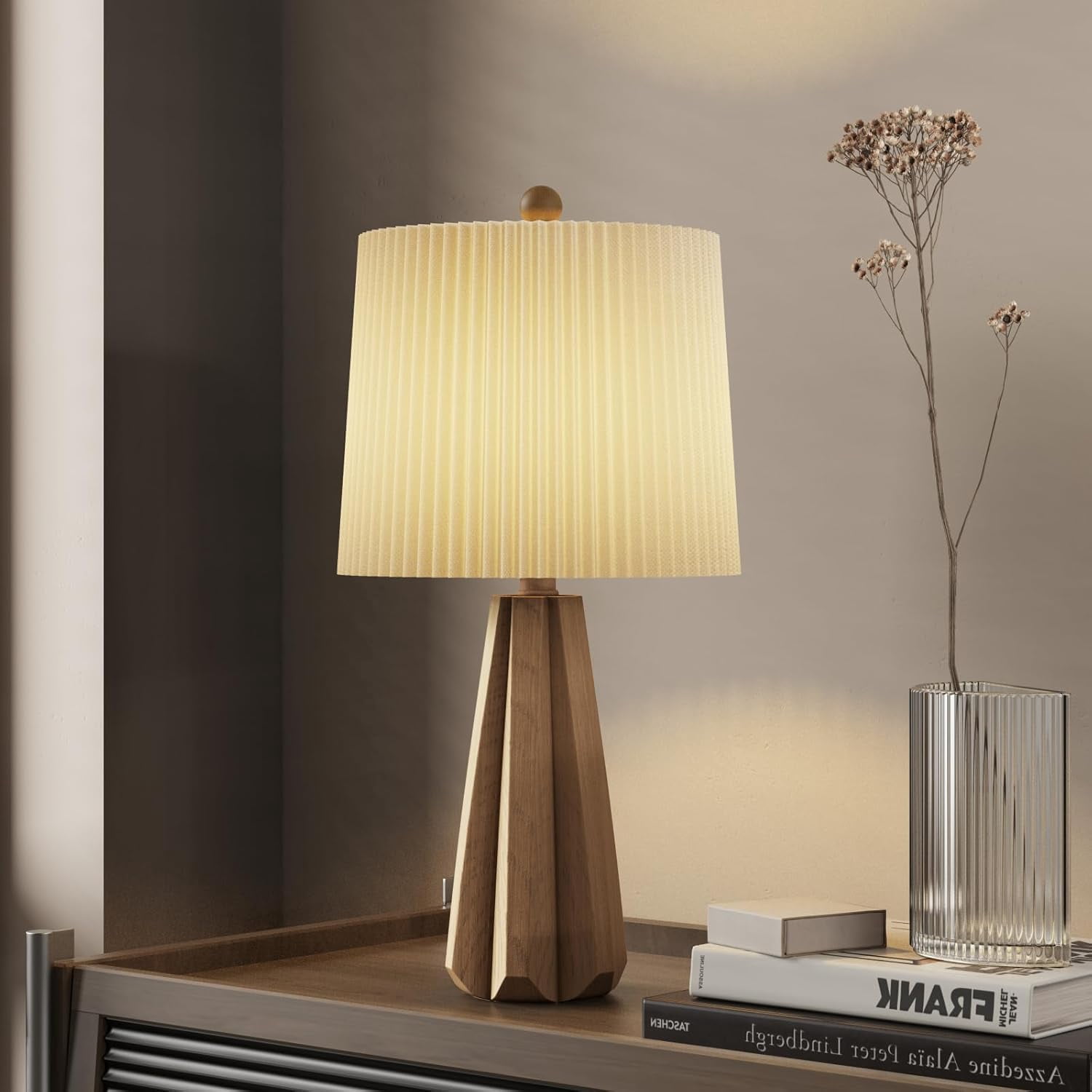 Maxax 24" Modern Table Lamp, Resin Farmhouse Standing Lamp with White ...
