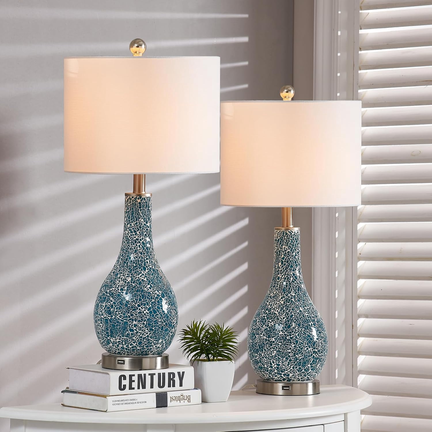 Maxax 25" Green Coastal Table Lamps Set of 2, Nightstand Lamps with USB ...
