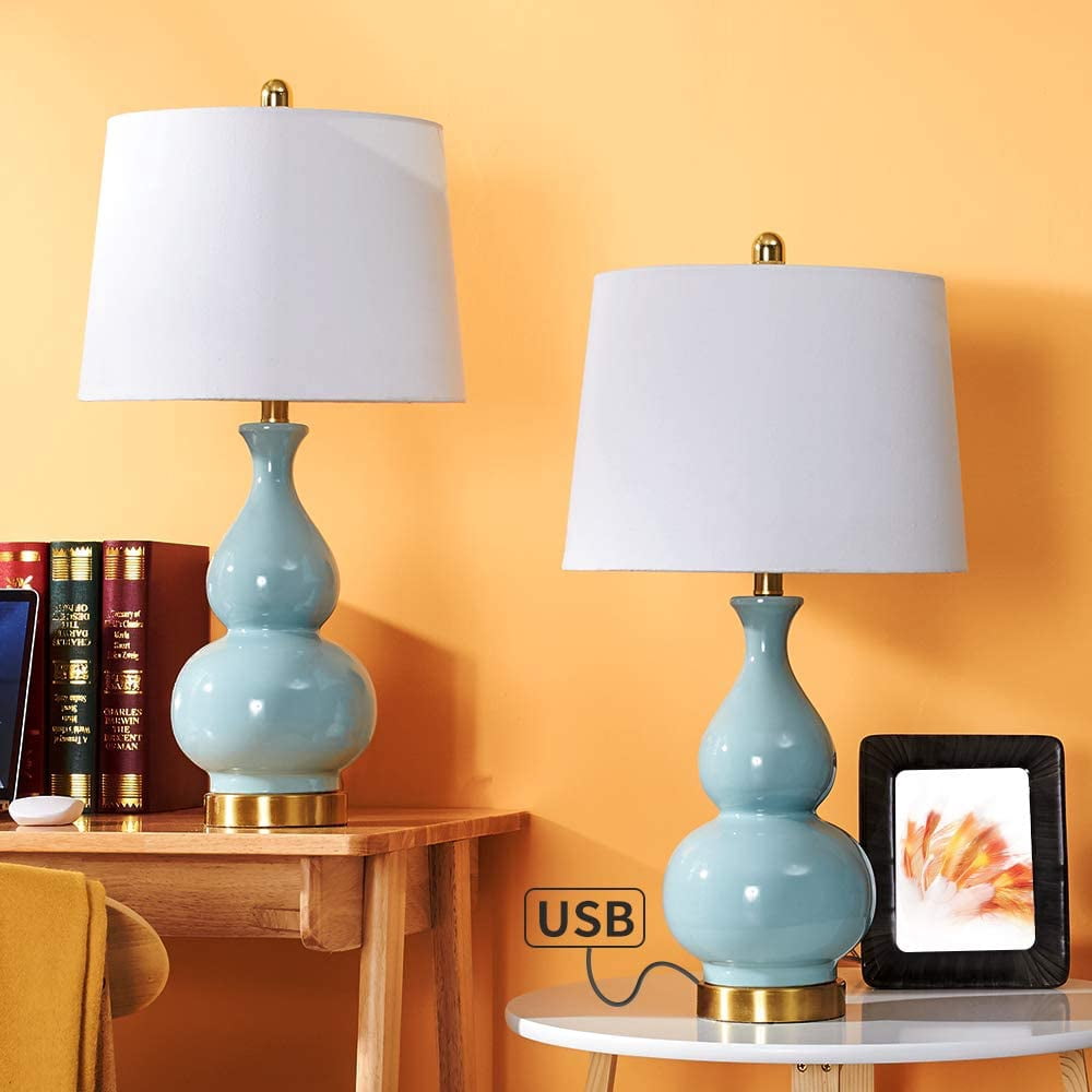Maxax 26" Ceramic Table Lamps Set of 2 with USB Charging Port, Blue ...