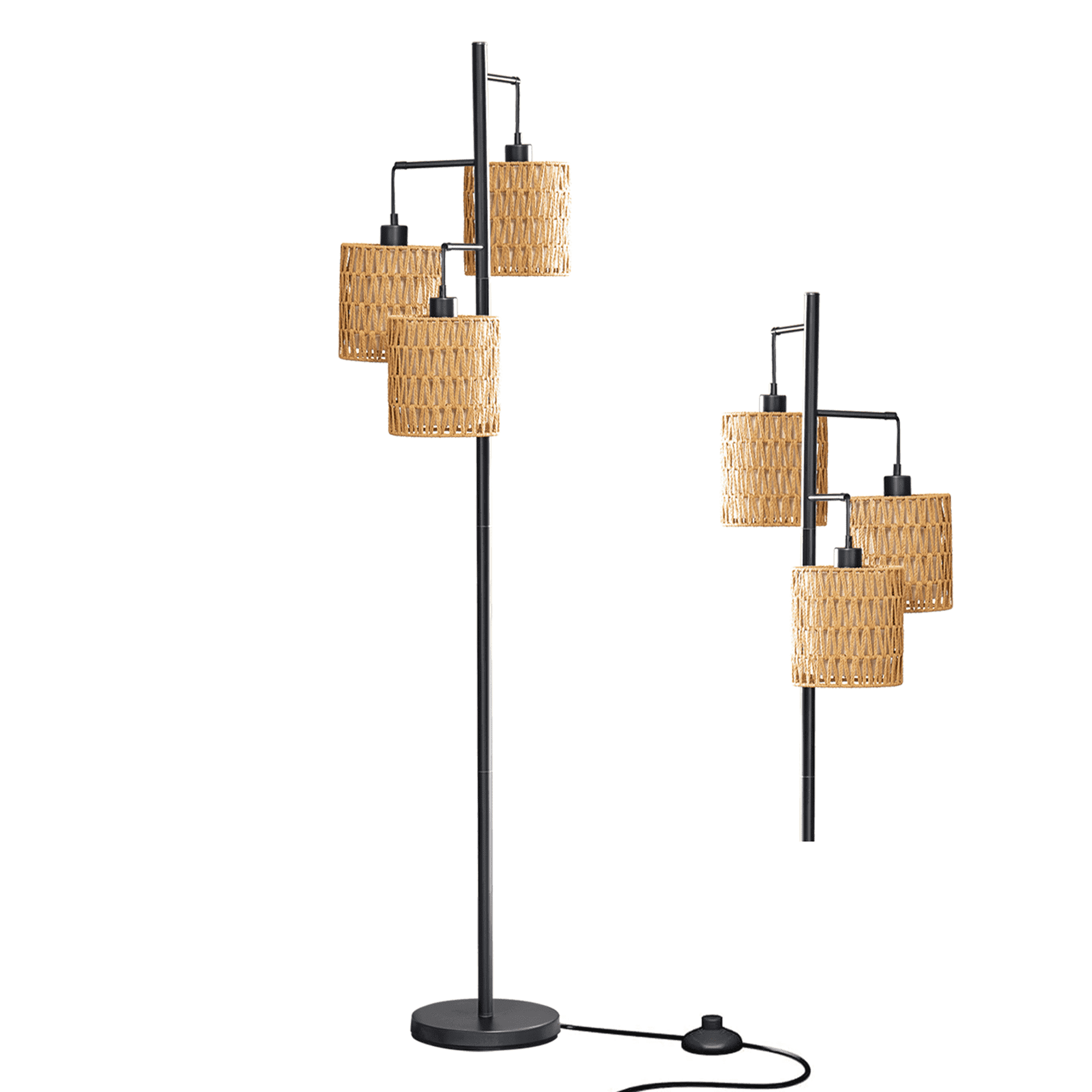 Maxax 65in Standing Wrought Iron Living Room Tree Floor Lamp with 3 ...