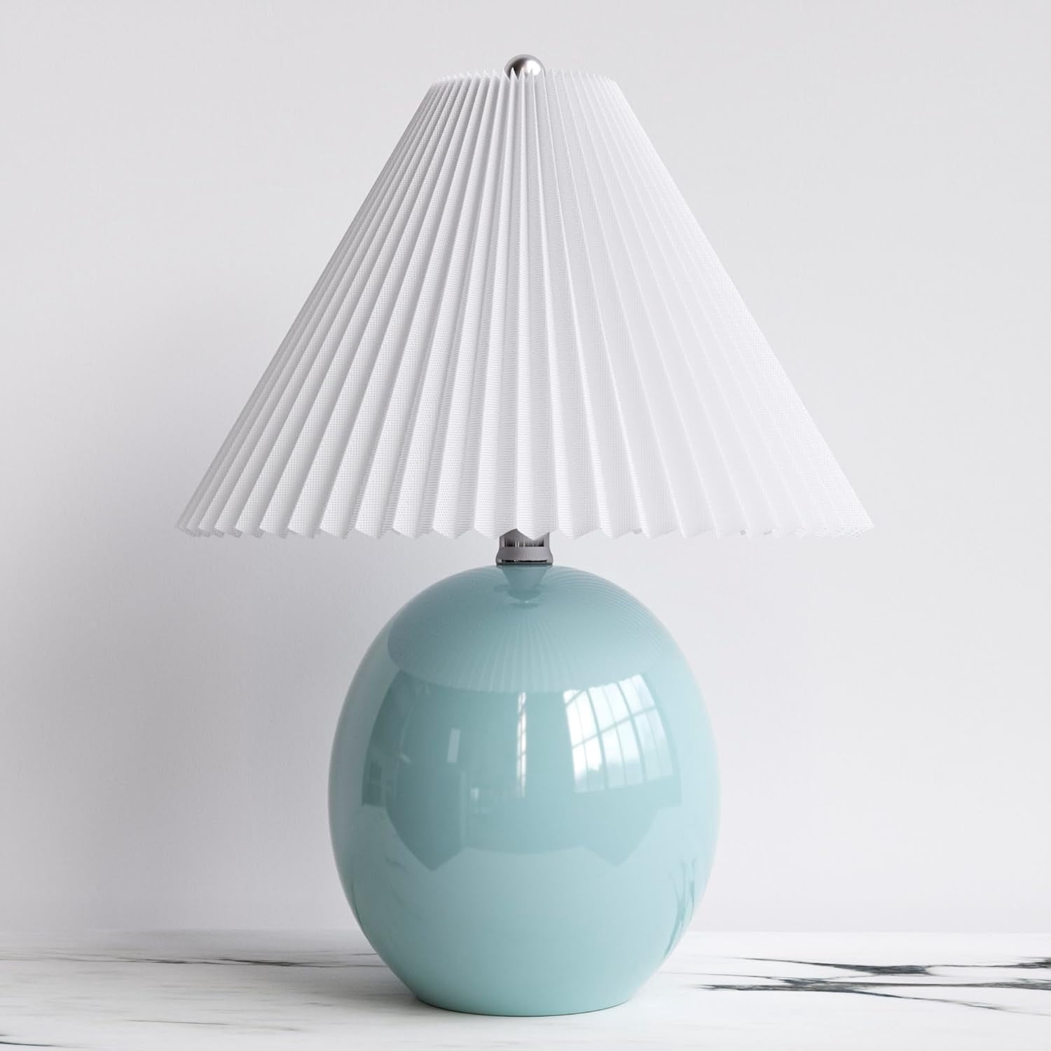 Maxax Blue Table Lamp for Living Room, Globe Ceramic Bedside Desk ...