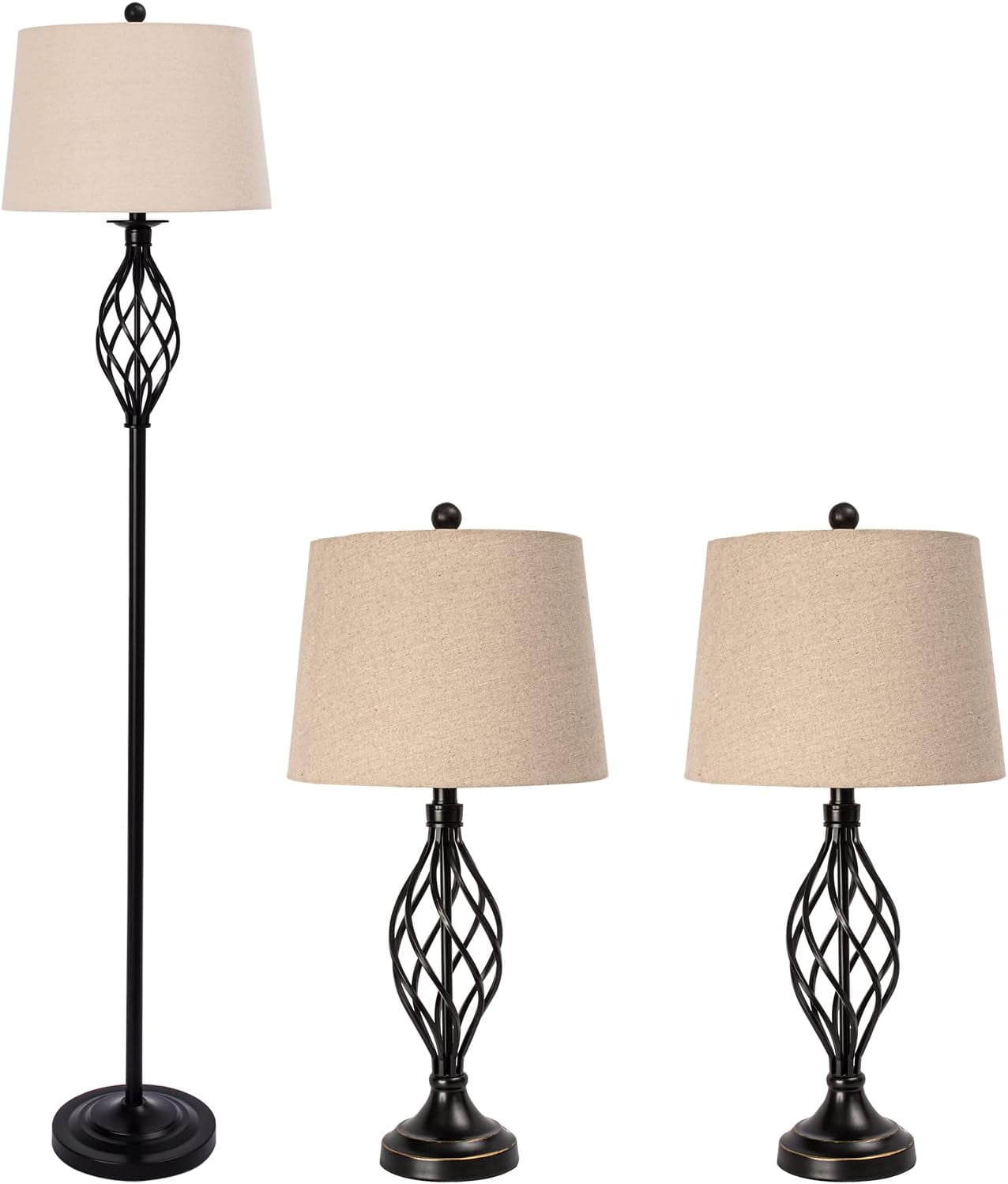 Maxax Lamp Set 3-Piece, Farmhouse 3 Pack Black Table Lamps and Floor ...