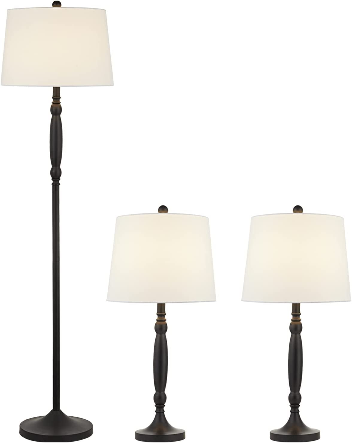 Maxax Lamp Set 3-Piece, Metal 3 Pack Table Lamps and Floor Lamp, Traditional Lamps with White ...
