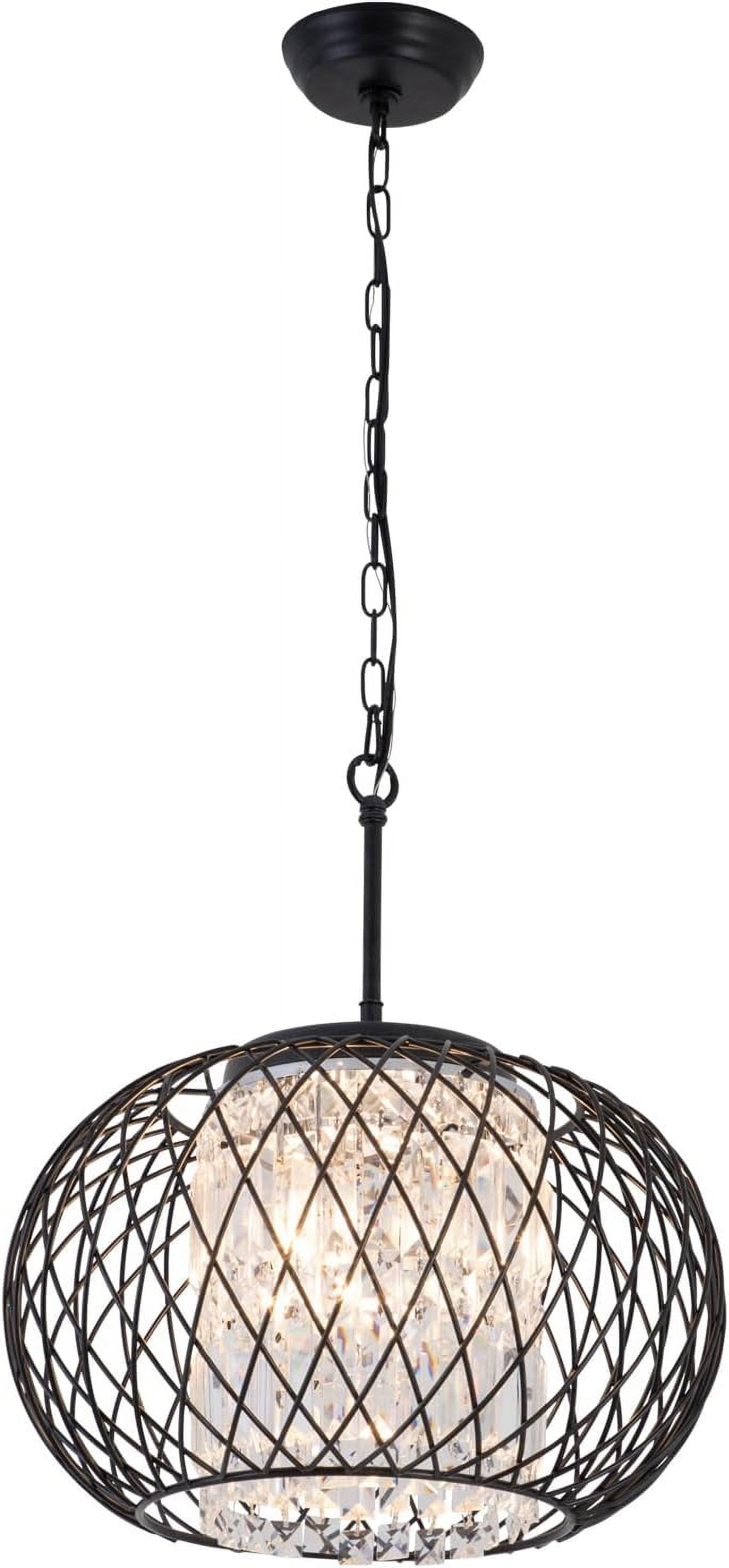 Maxax Modern 3-Lights Crystal Pendant Light Black Circular Mesh Metal ...