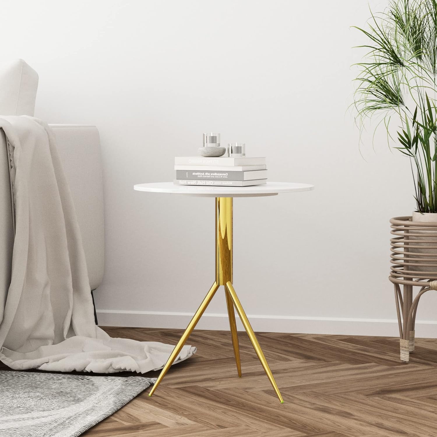 Maxax Modern Round Side Table, End Table with White Marble Effect Top ...