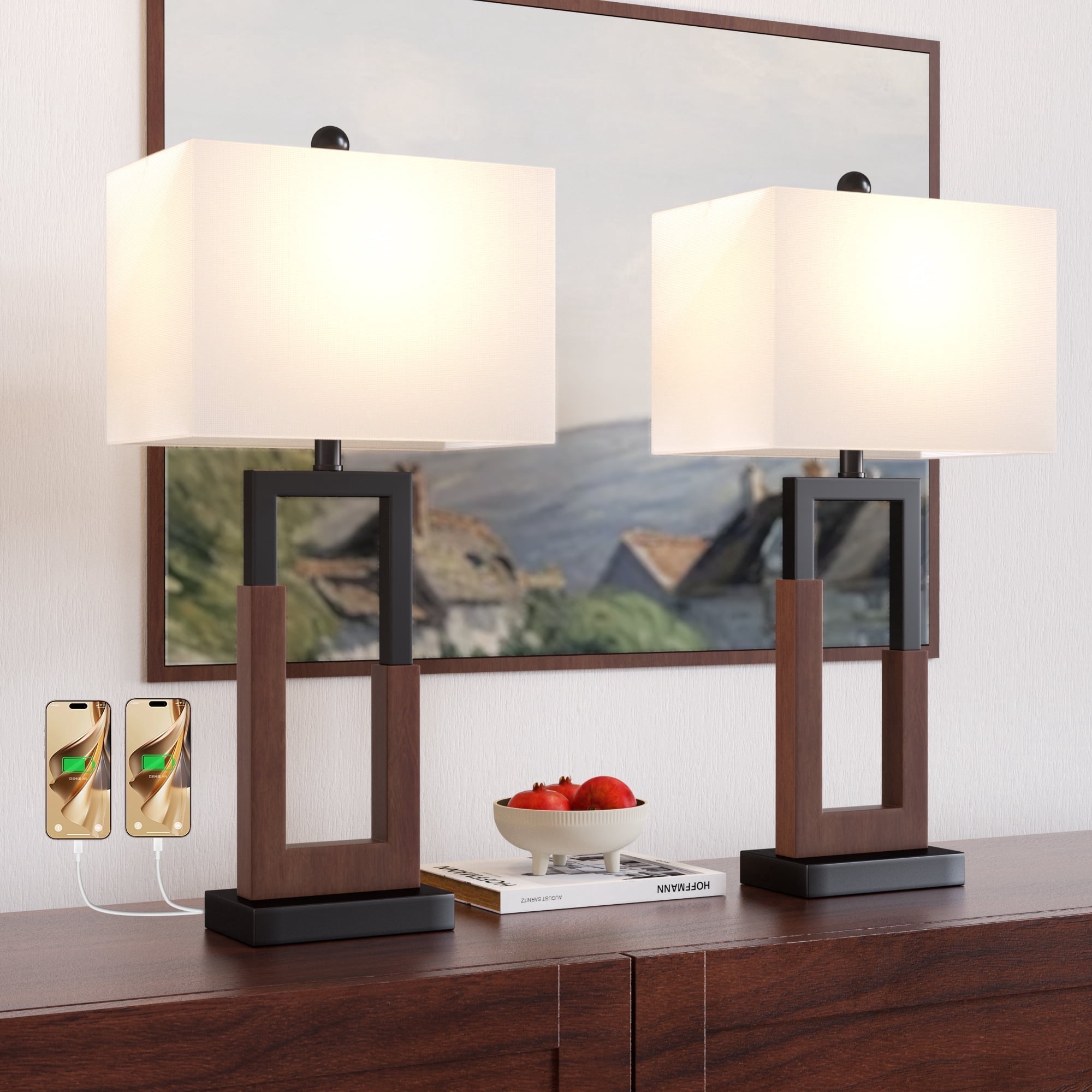 Maxax Modern Bedroom Night Stand Lamps, Set of 2, 30'' Tall, USB & Type ...