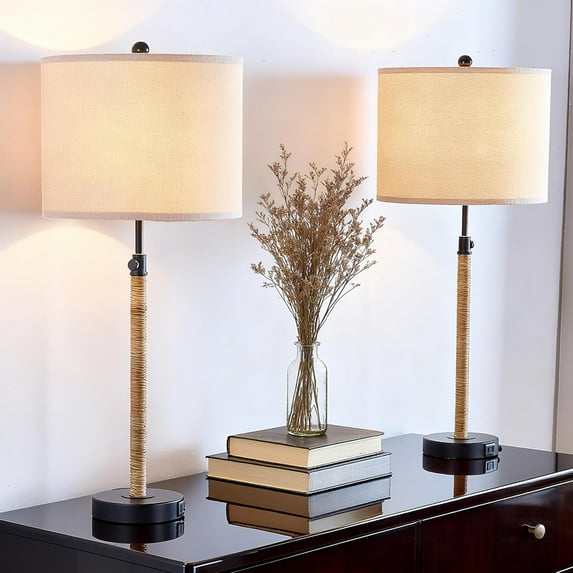 Maxax Rattan Buffet Table Lamp Set of 2 for Living Room, 26" to 33 ...