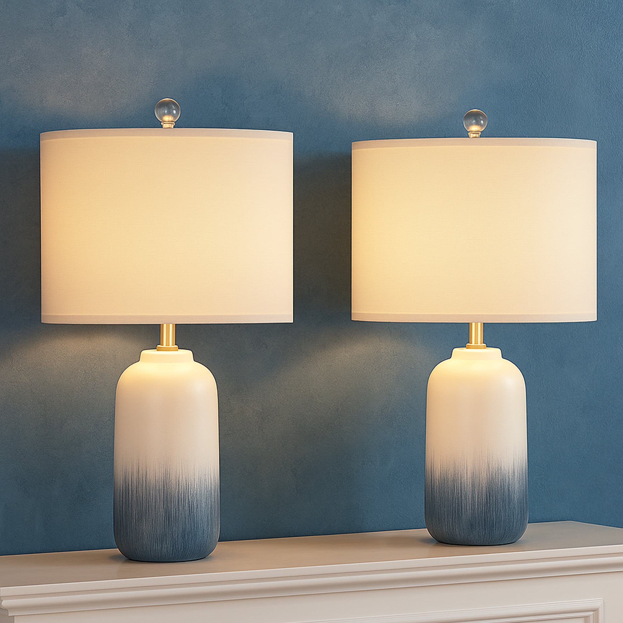 Maxax Blue Ceramic Table Lamps Set of 2, 24" 3-Way Dimmable Bedside ...